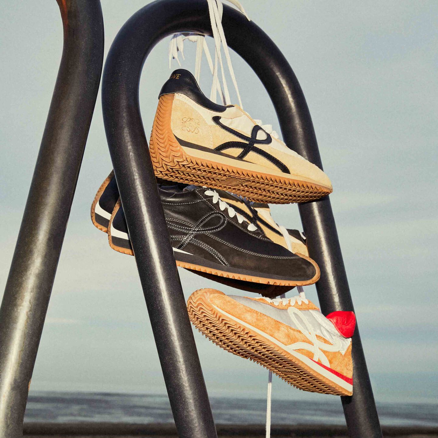 Flow Runner in nylon and suede Gold/Black - LOEWE