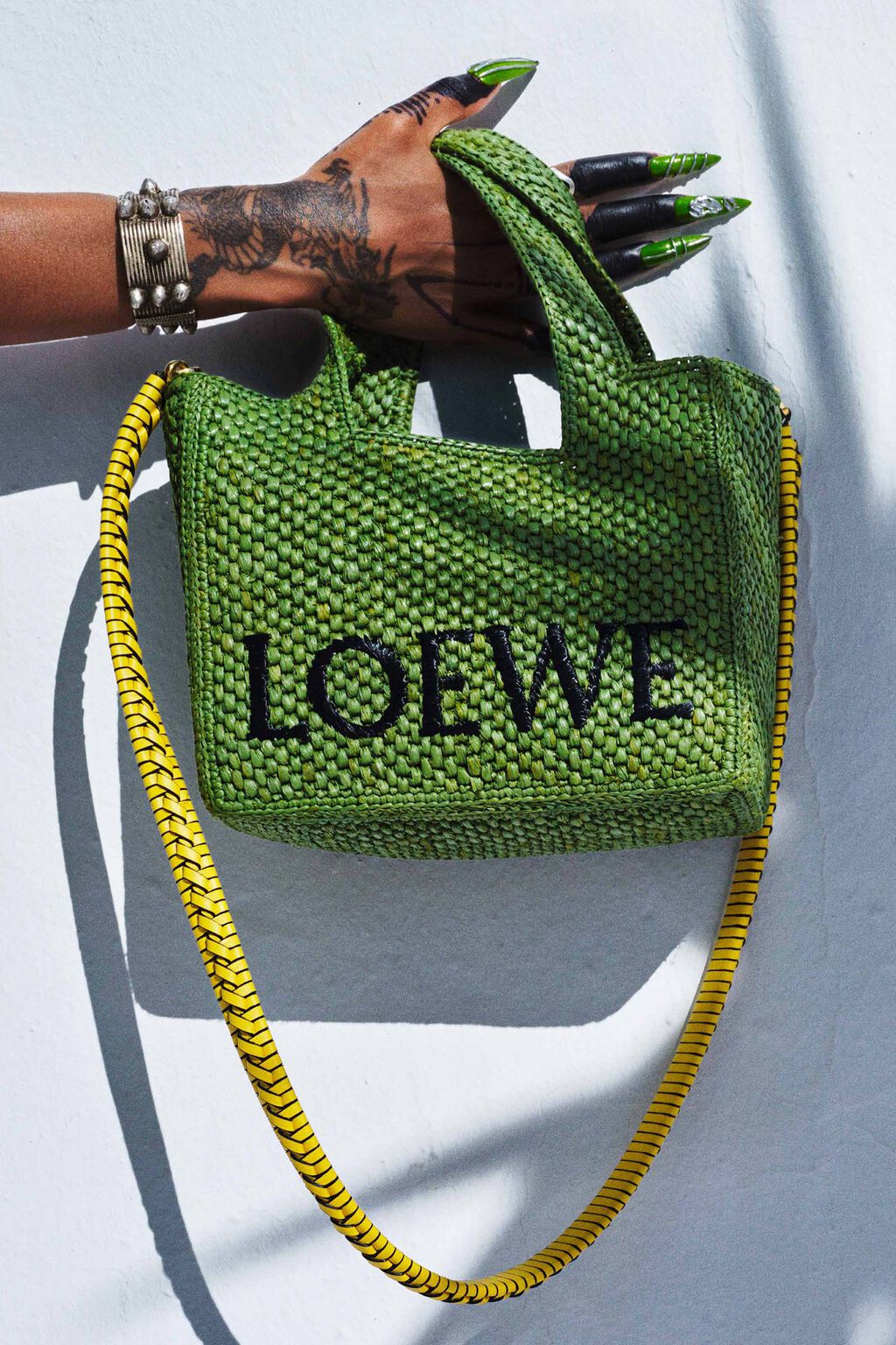 Mini Slit bag in raffia and calfskin Denim Blue - LOEWE