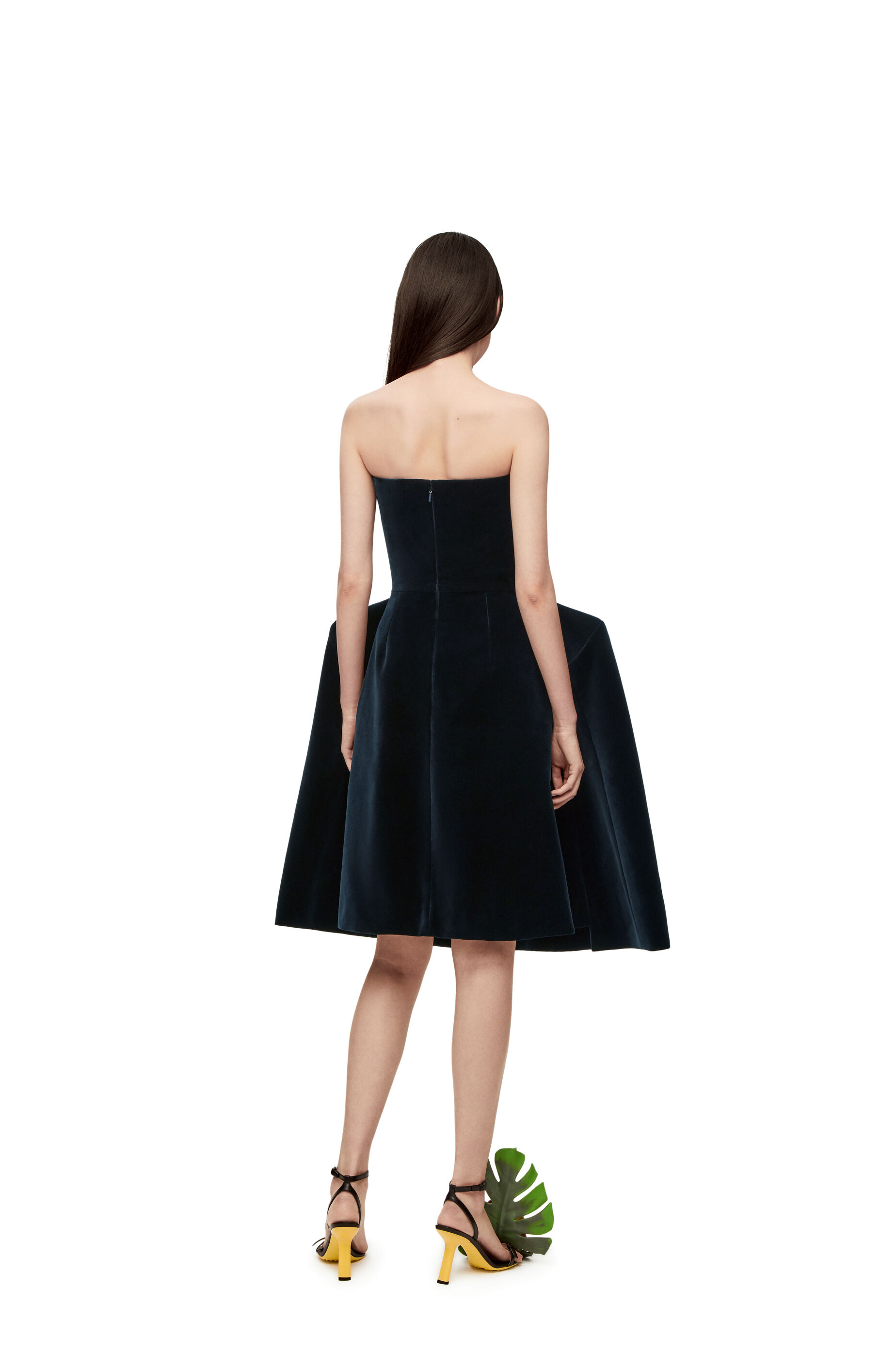 Peplum bustier dress in cotton velvet Dark Blue - LOEWE