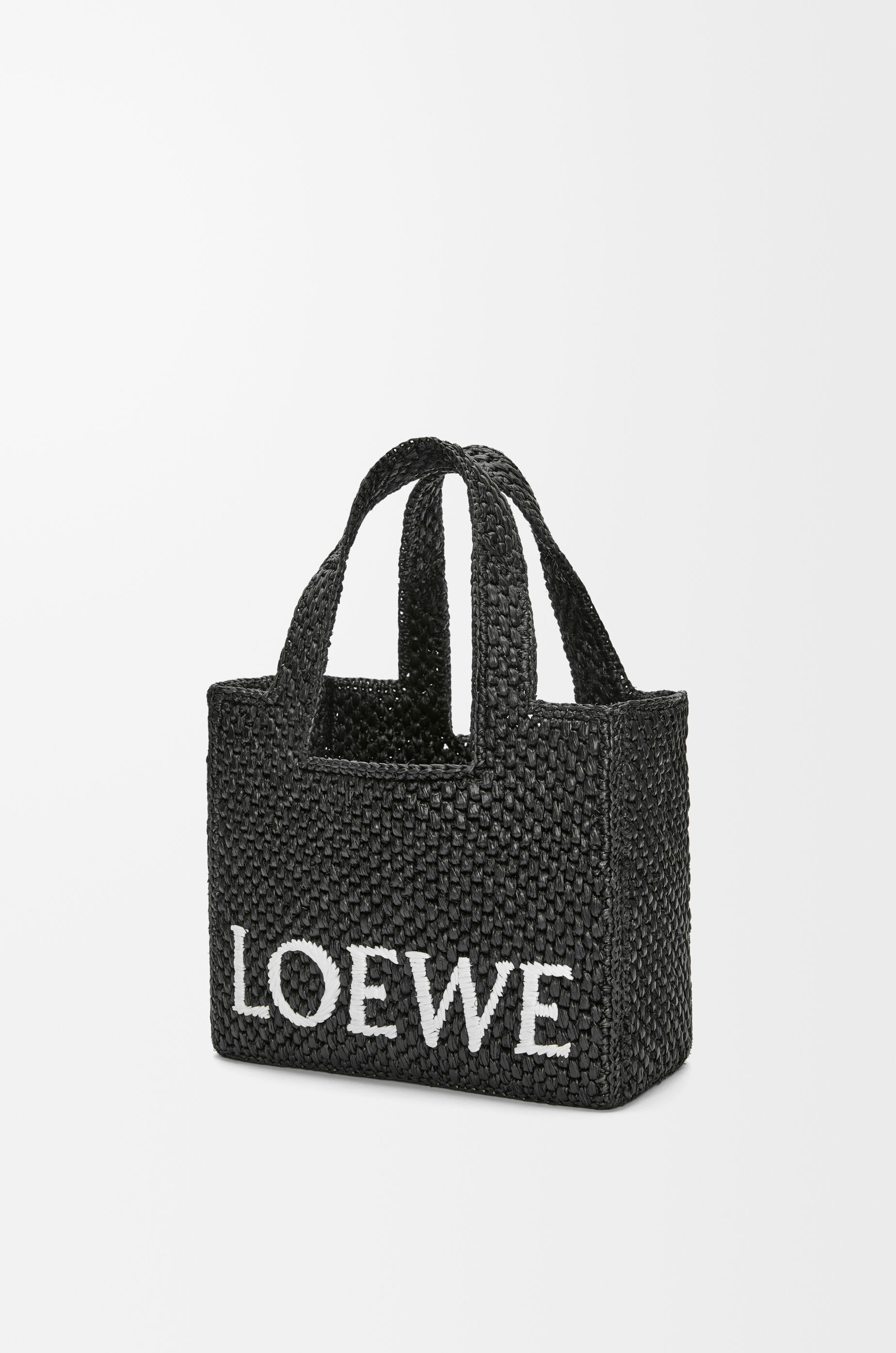 Small LOEWE Font Tote in raffia Black - LOEWE