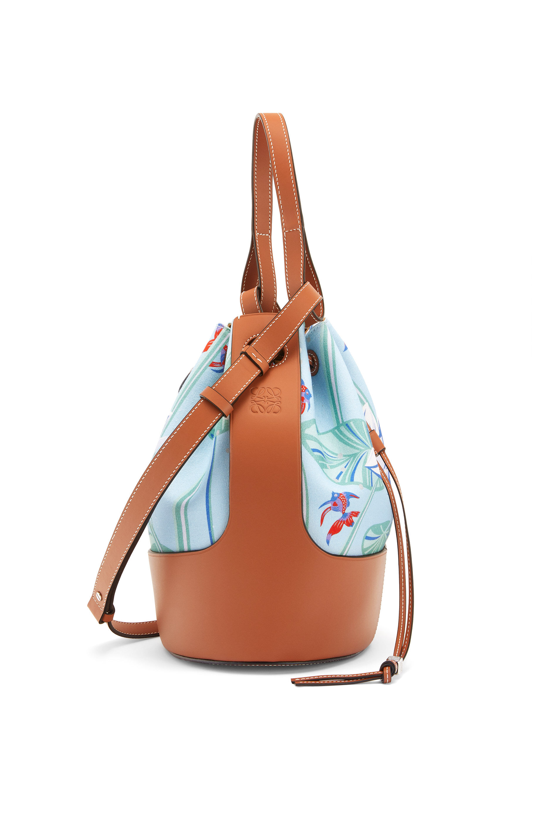 Bolso Balloon en lona estampada y piel de ternera Aqua/Bronceado - LOEWE