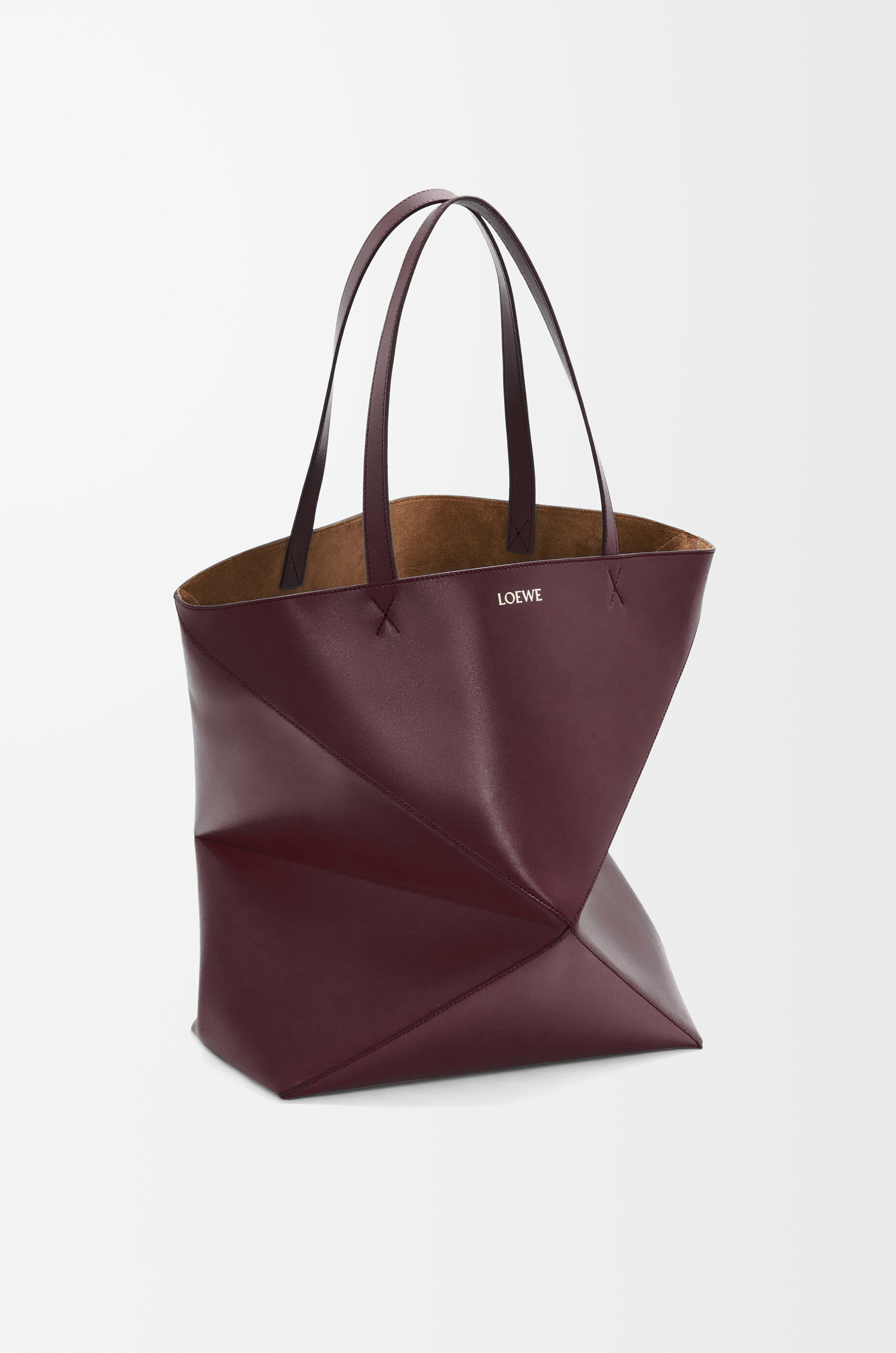 XL Puzzle Fold Tote in shiny calfskin Dark Burgundy - LOEWE