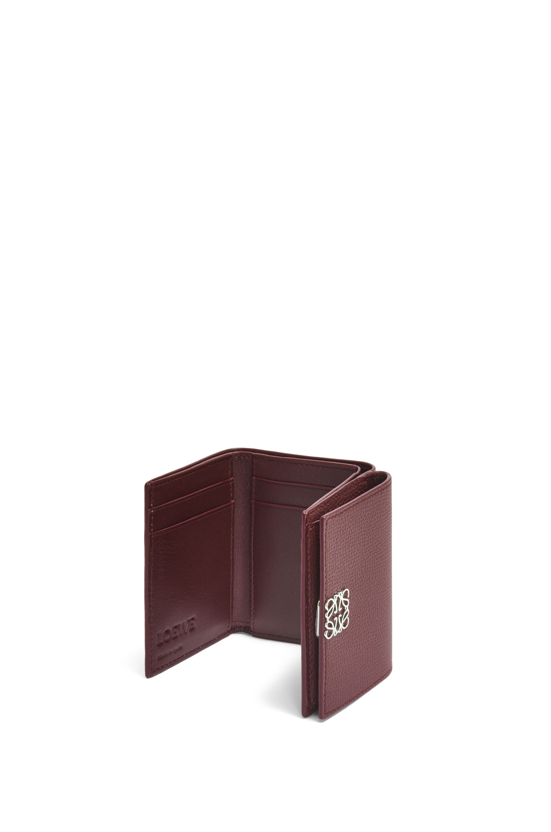 Anagram trifold wallet in pebble grain calfskin Burgundy - LOEWE