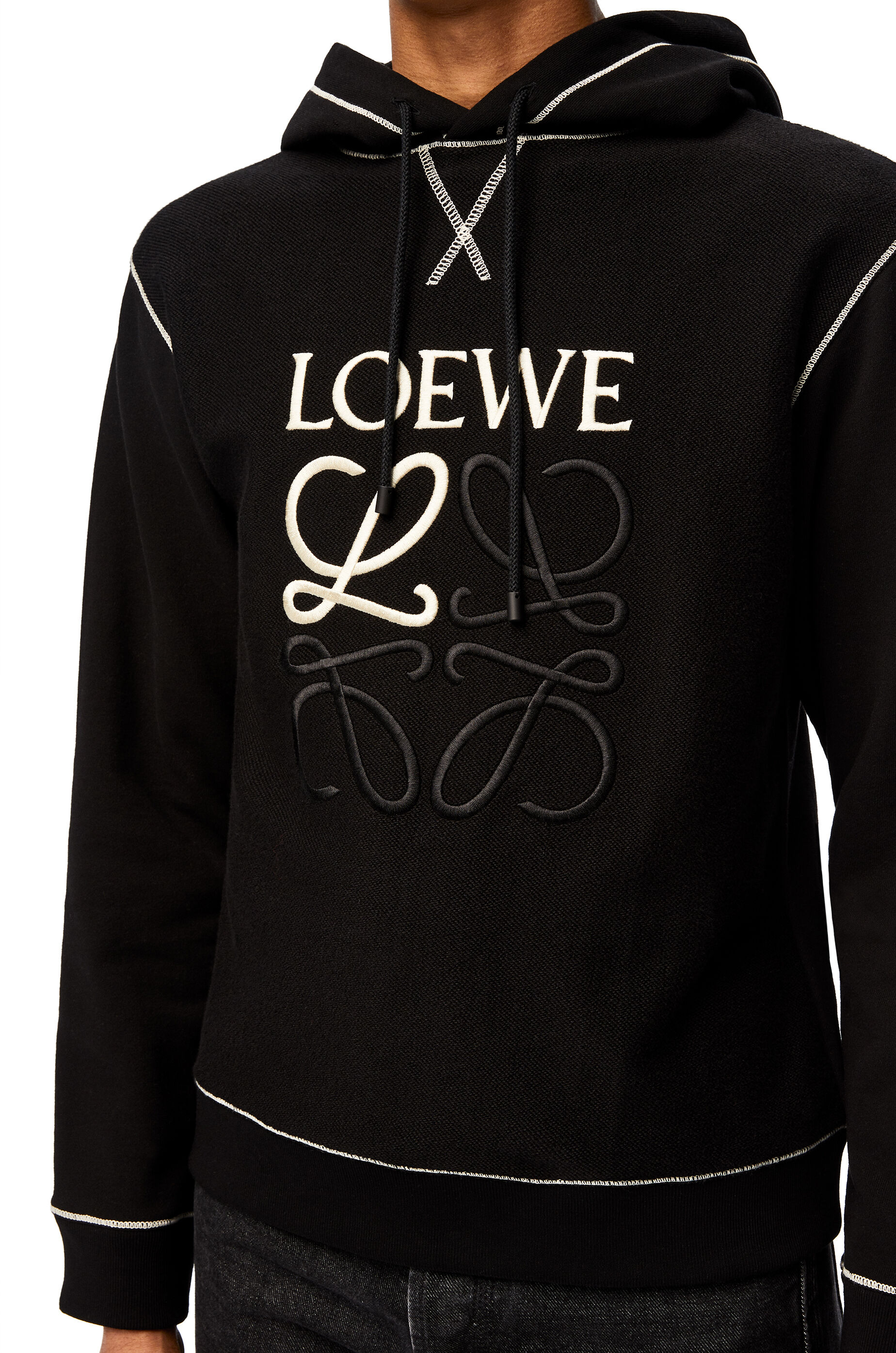 LOEWE anagram embroidered hoodie in cotton Black - LOEWE