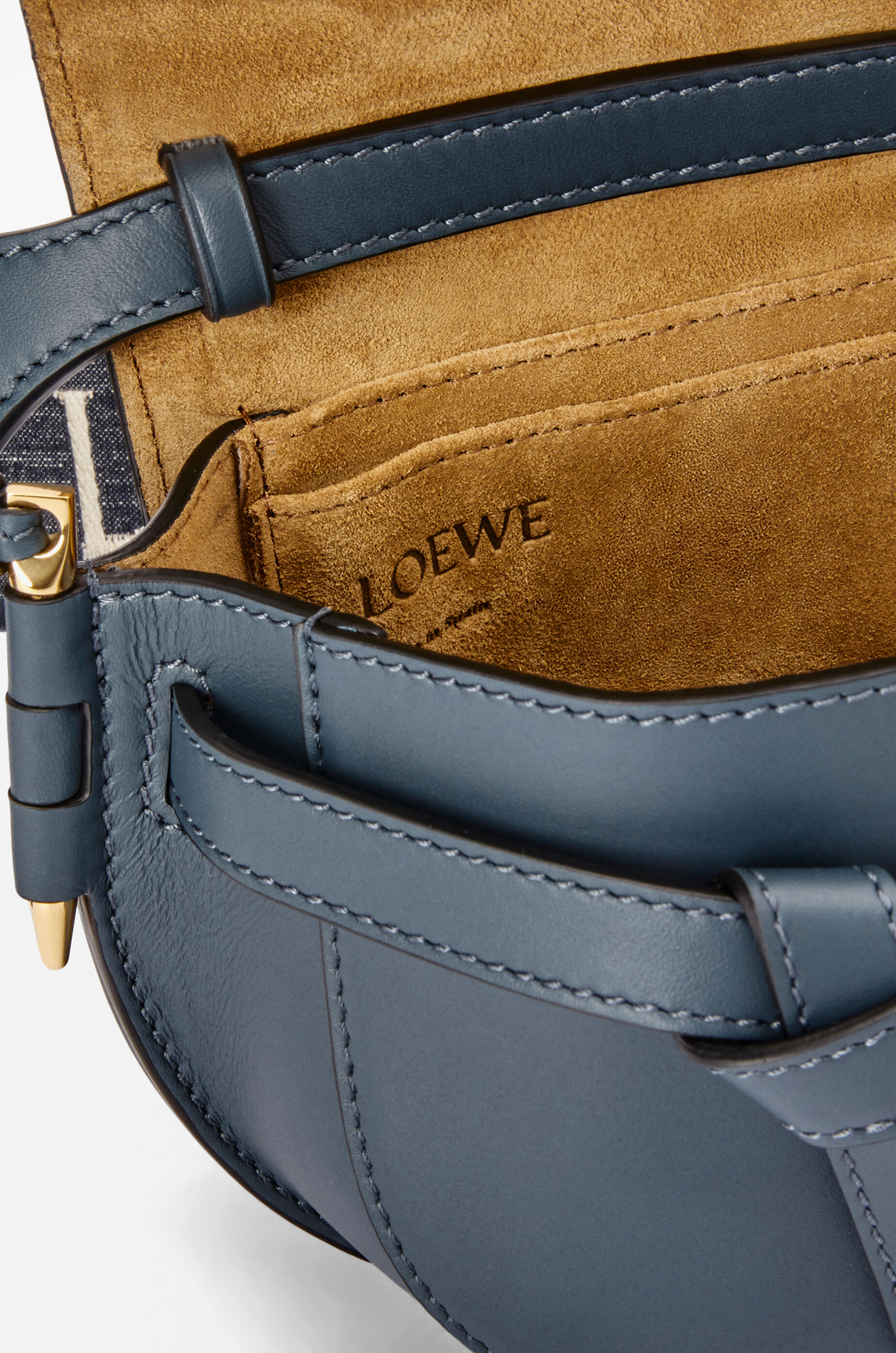 Mini Gate Dual bag in soft calfskin and jacquard Onyx Blue - LOEWE