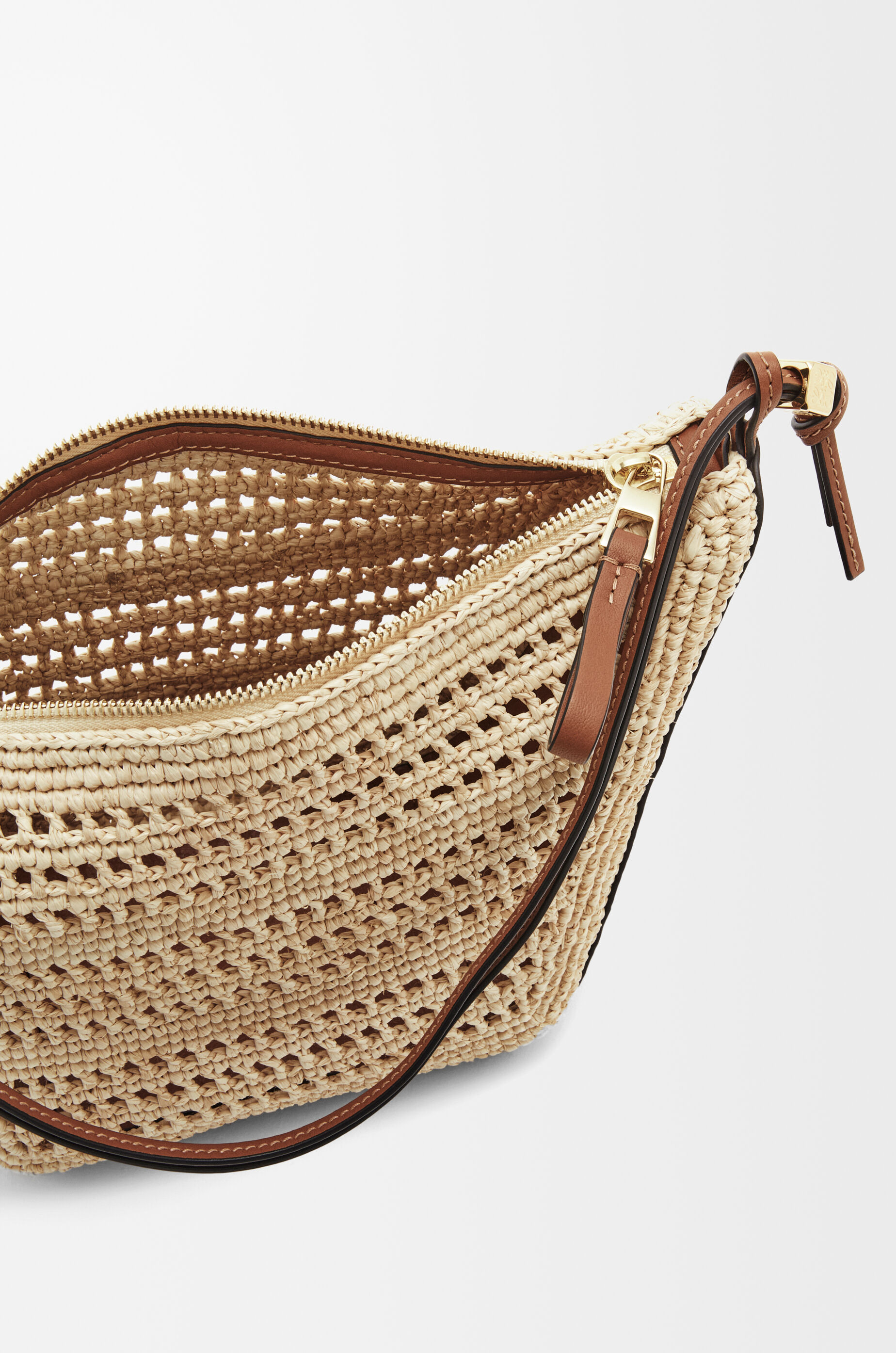 Mini Hammock Hobo en rafia y piel de ternera Bronceado/Natural - LOEWE