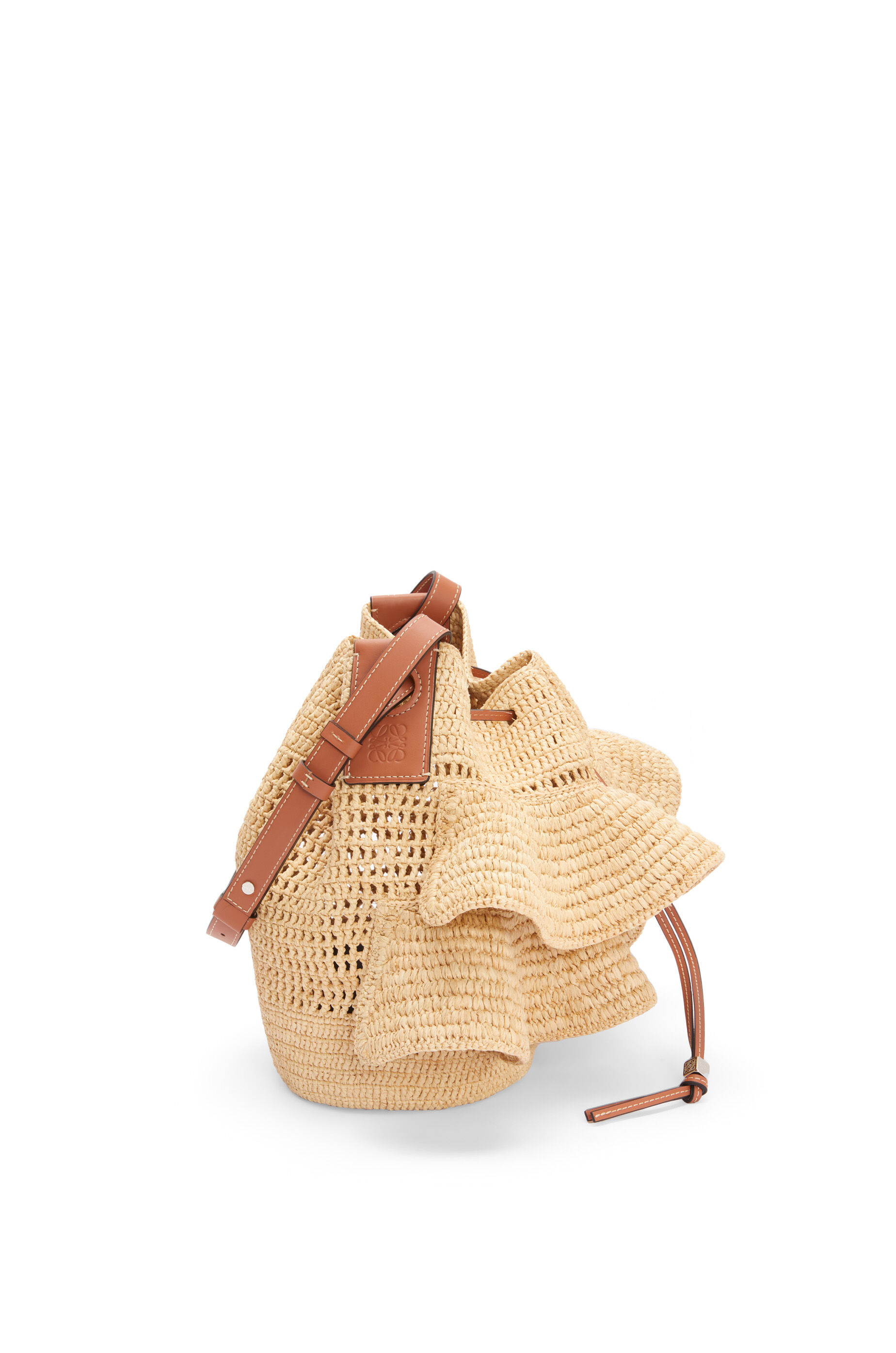 Bolso Balloon Ruffles en rafia y piel de ternera Natural/Bronceado - LOEWE