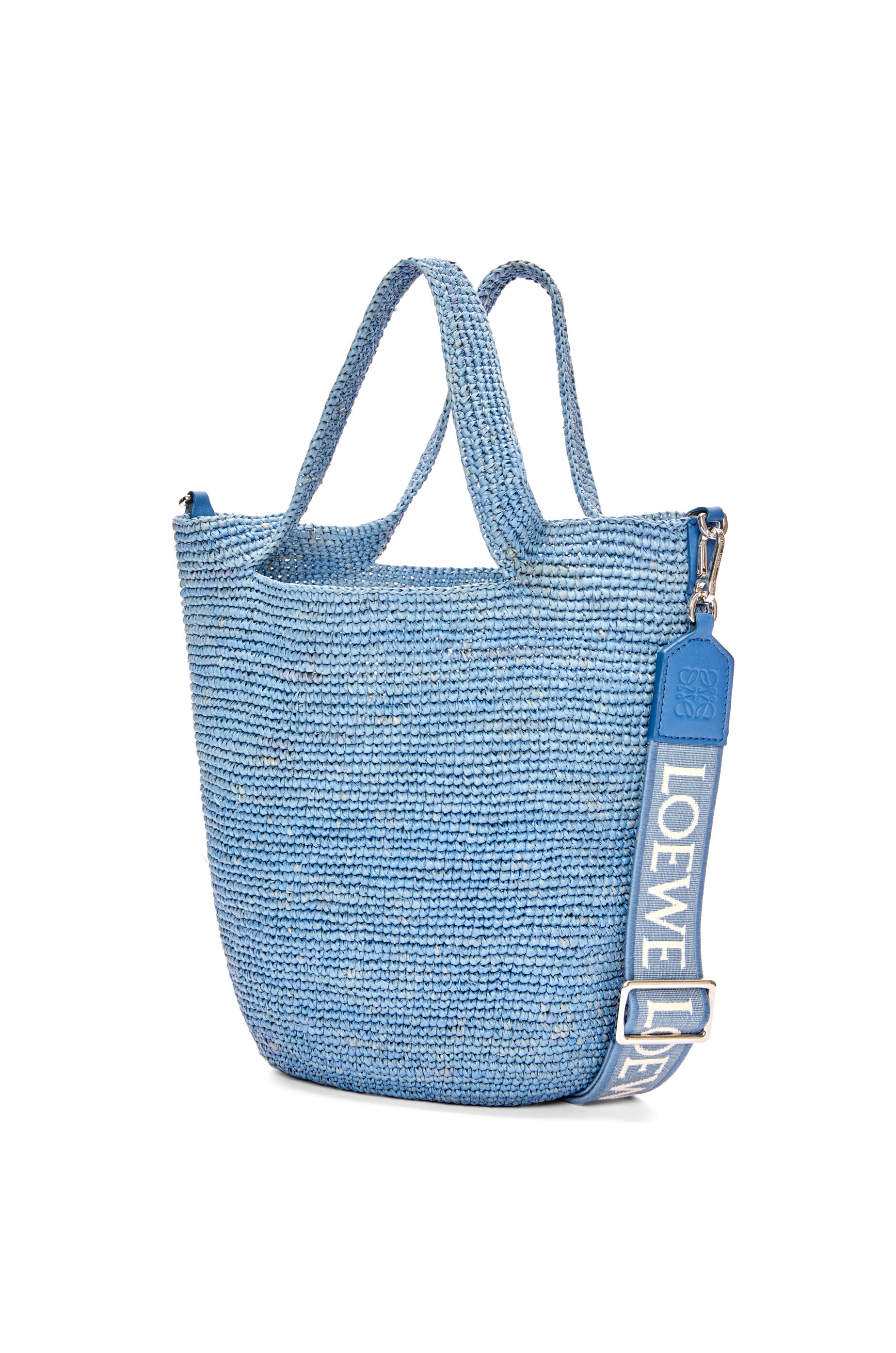 Mini Slit bag in raffia and calfskin Denim Blue - LOEWE