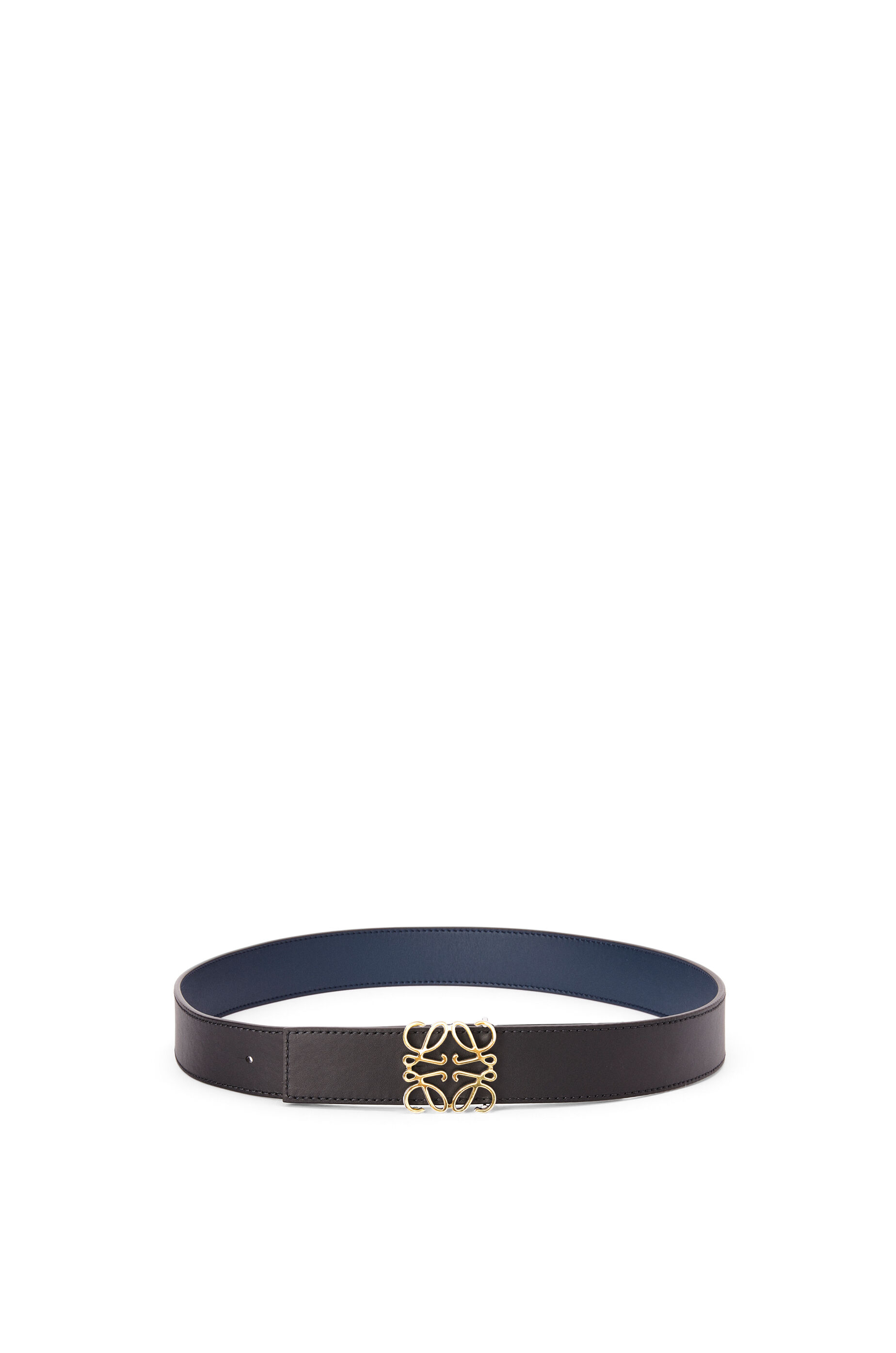 Reversible Anagram belt in smooth calfskin Black/Ocean/Gold - LOEWE