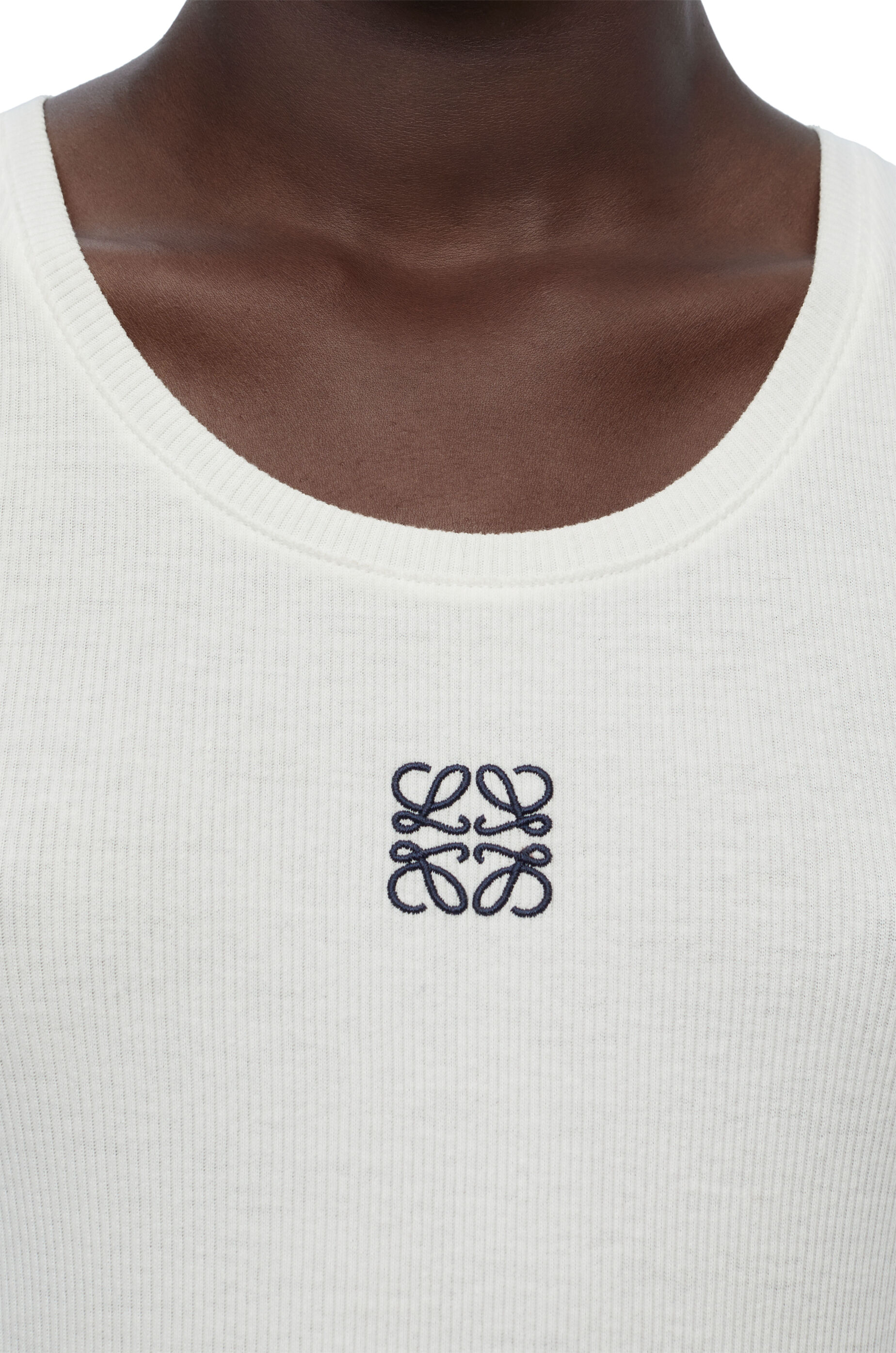 Cropped Anagram tank top in cotton White/Navy Blue - LOEWE