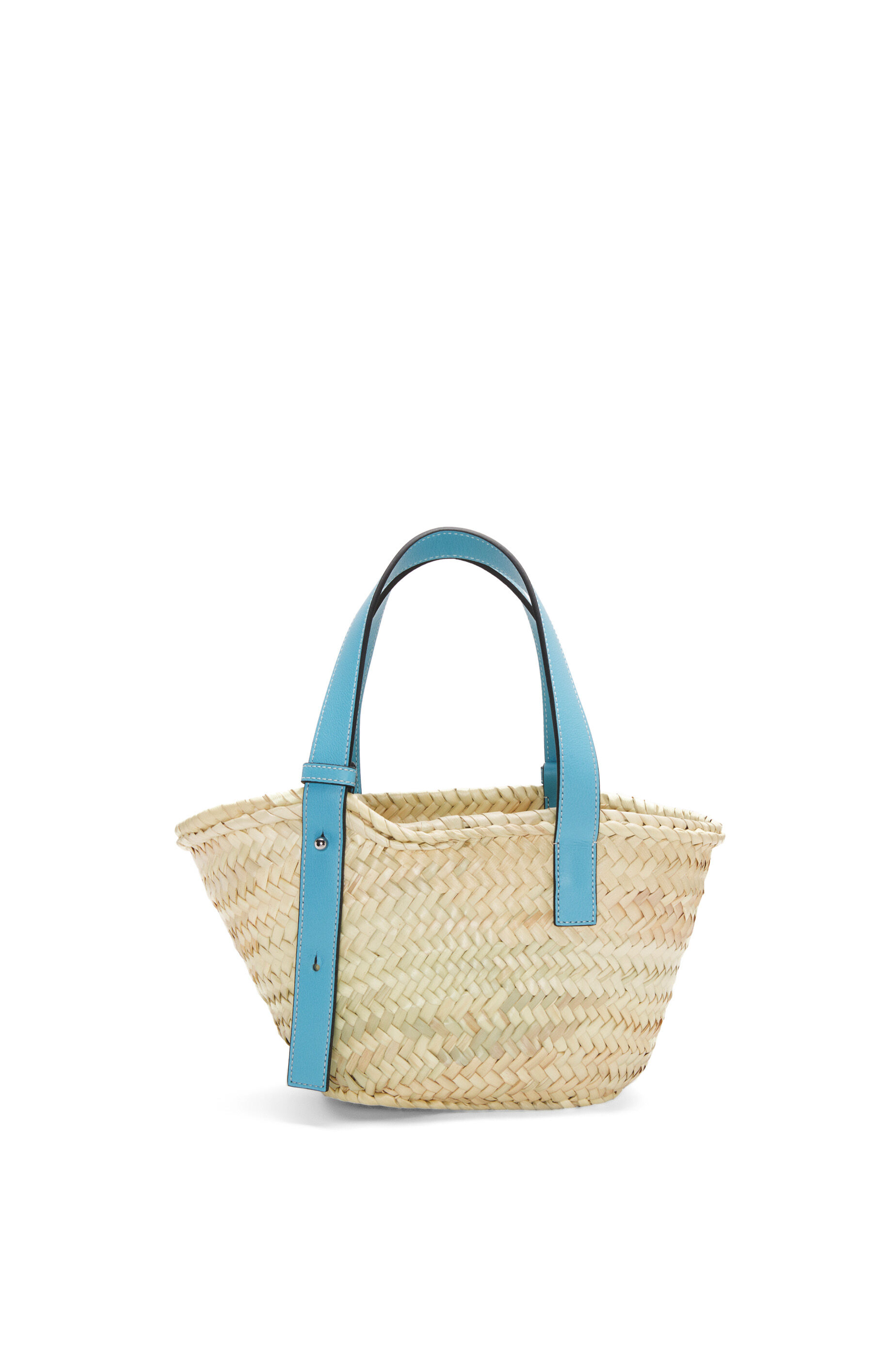 Small Basket bag in palm leaf and calfskin Light Blue - LOEWE