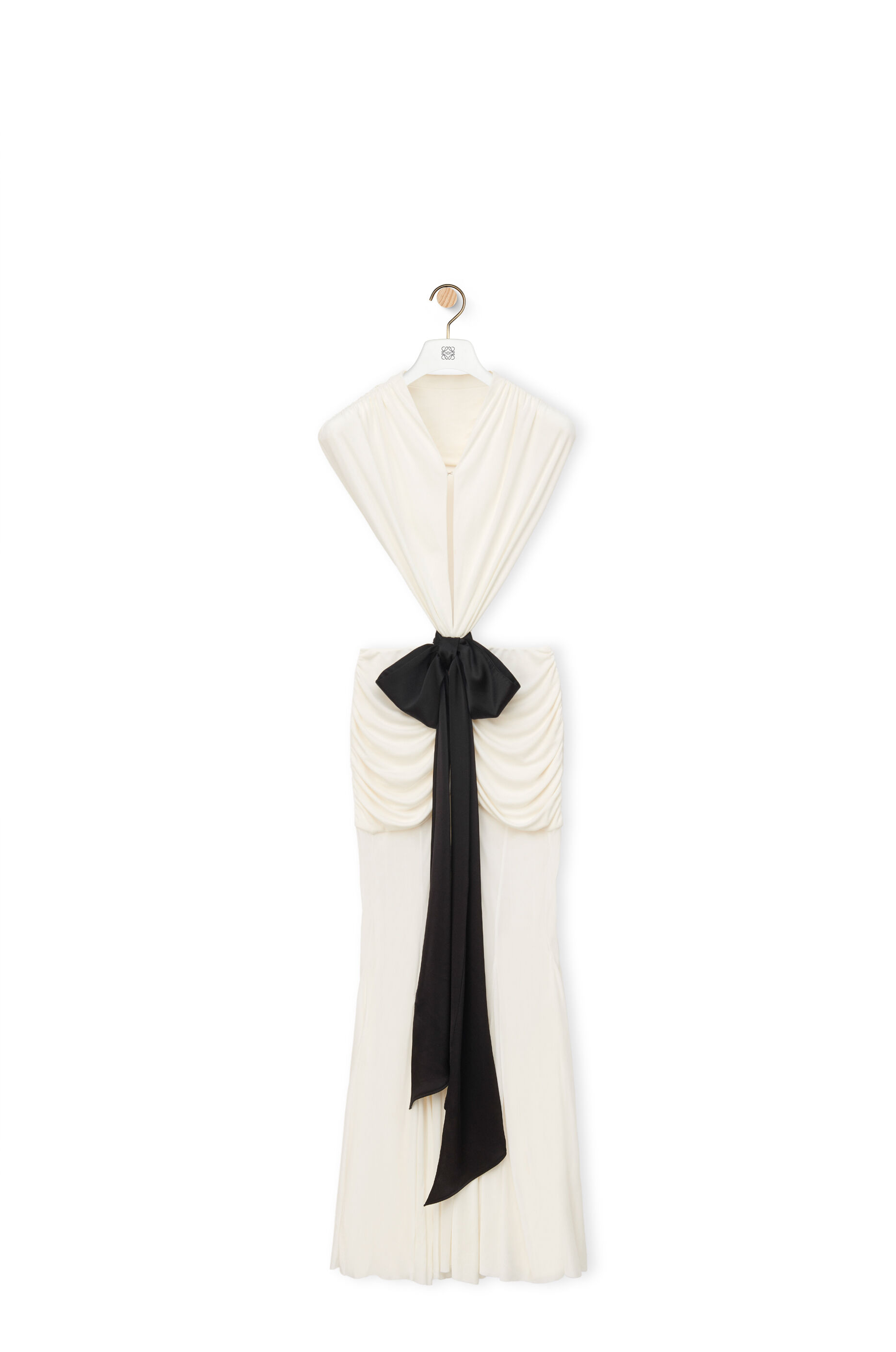Vestido drapeado en punto de crepé con lazo Blanco - LOEWE