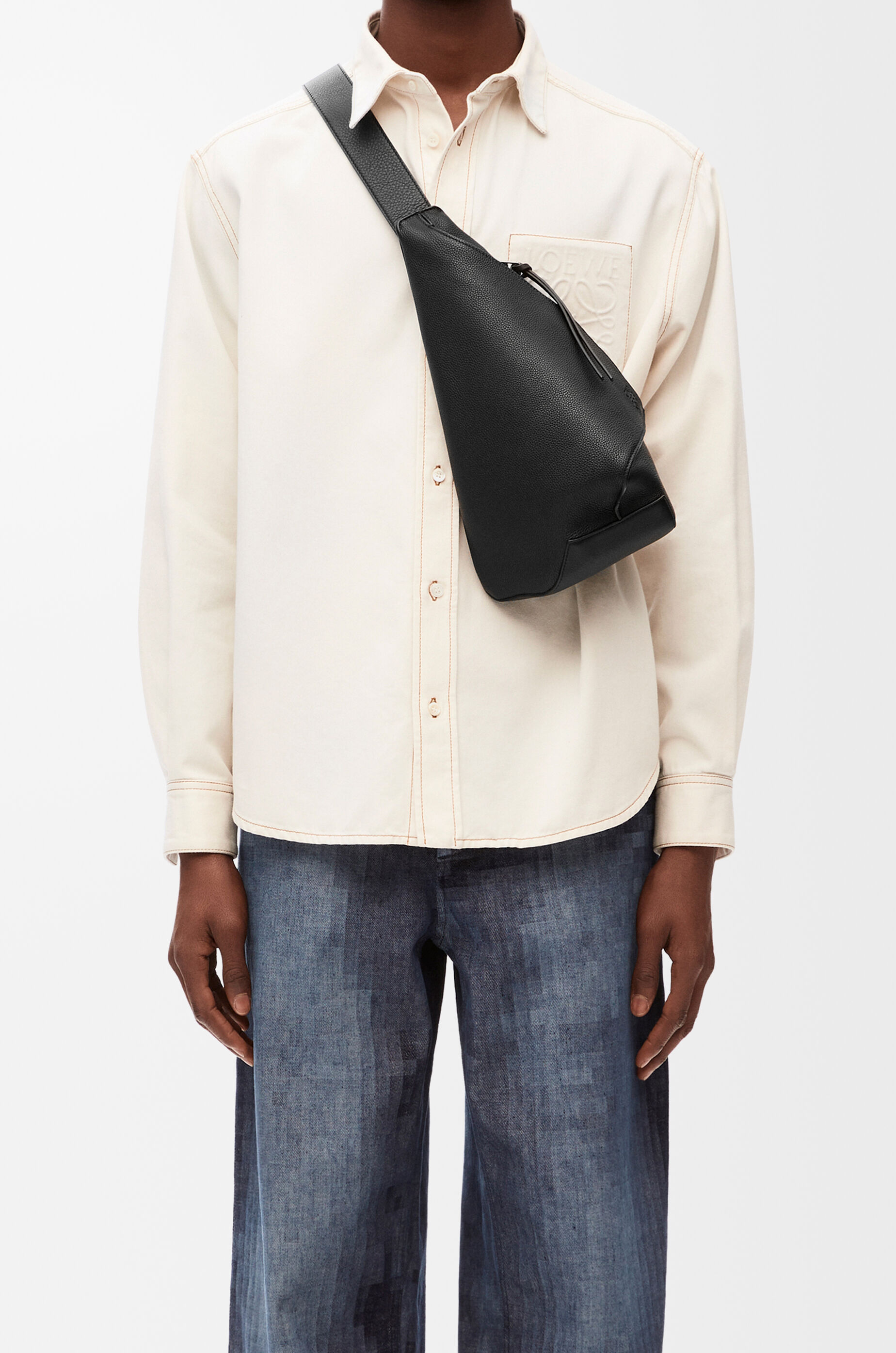 Anton Sling in supple smooth calf and jacquard Black - LOEWE
