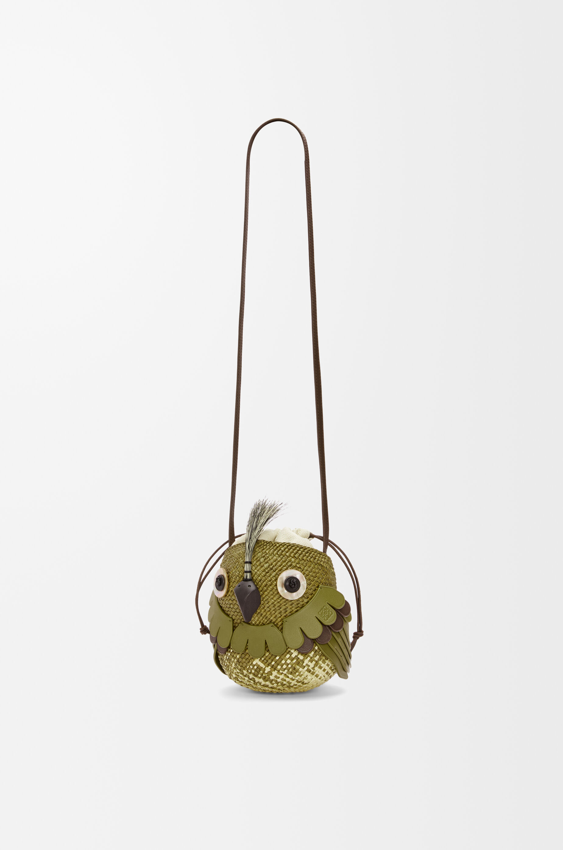Bird bag in iraca palm and calfskin Natural/Olive - LOEWE