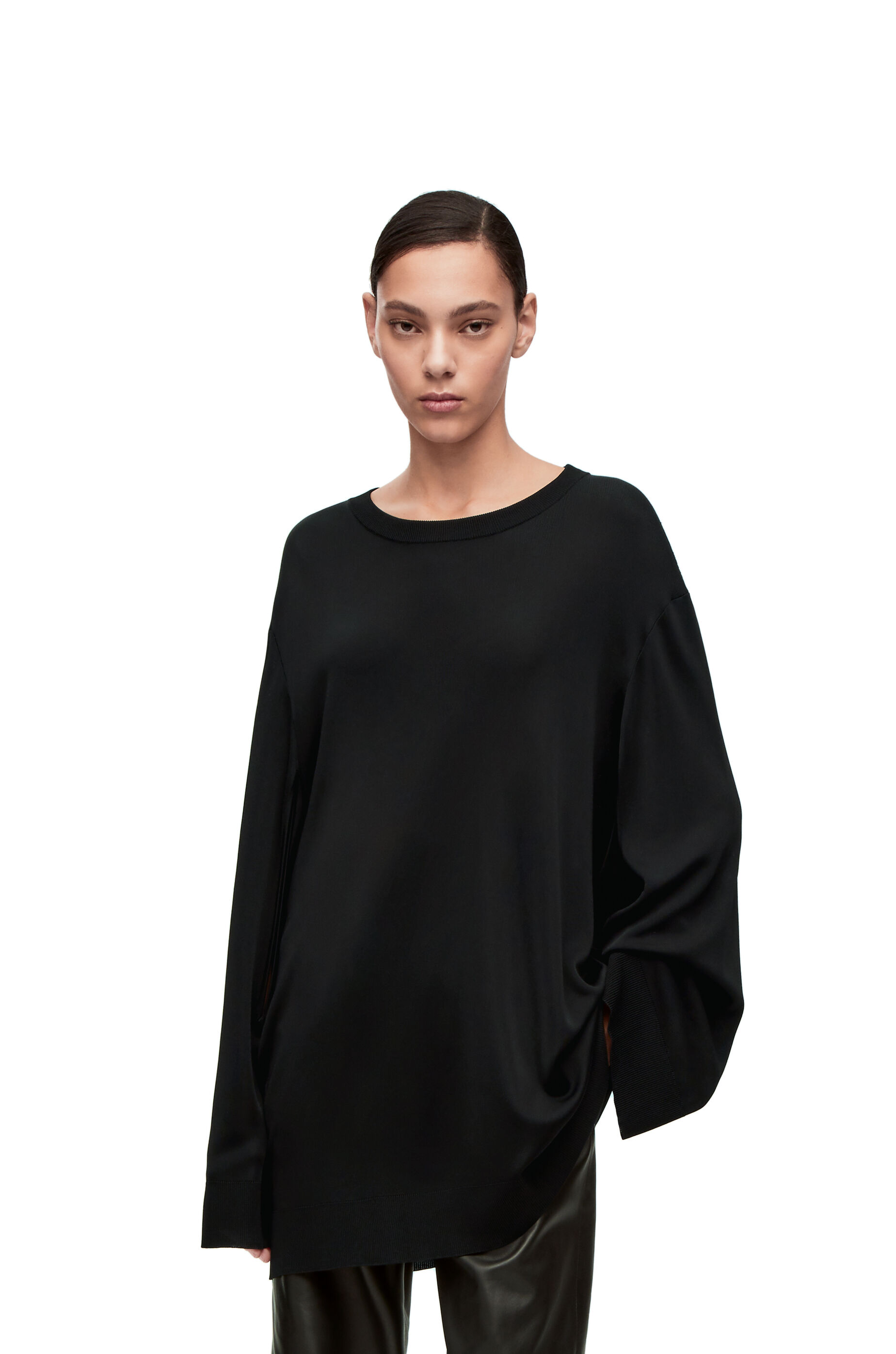 Open sleeve sweater in viscose knit Black - LOEWE