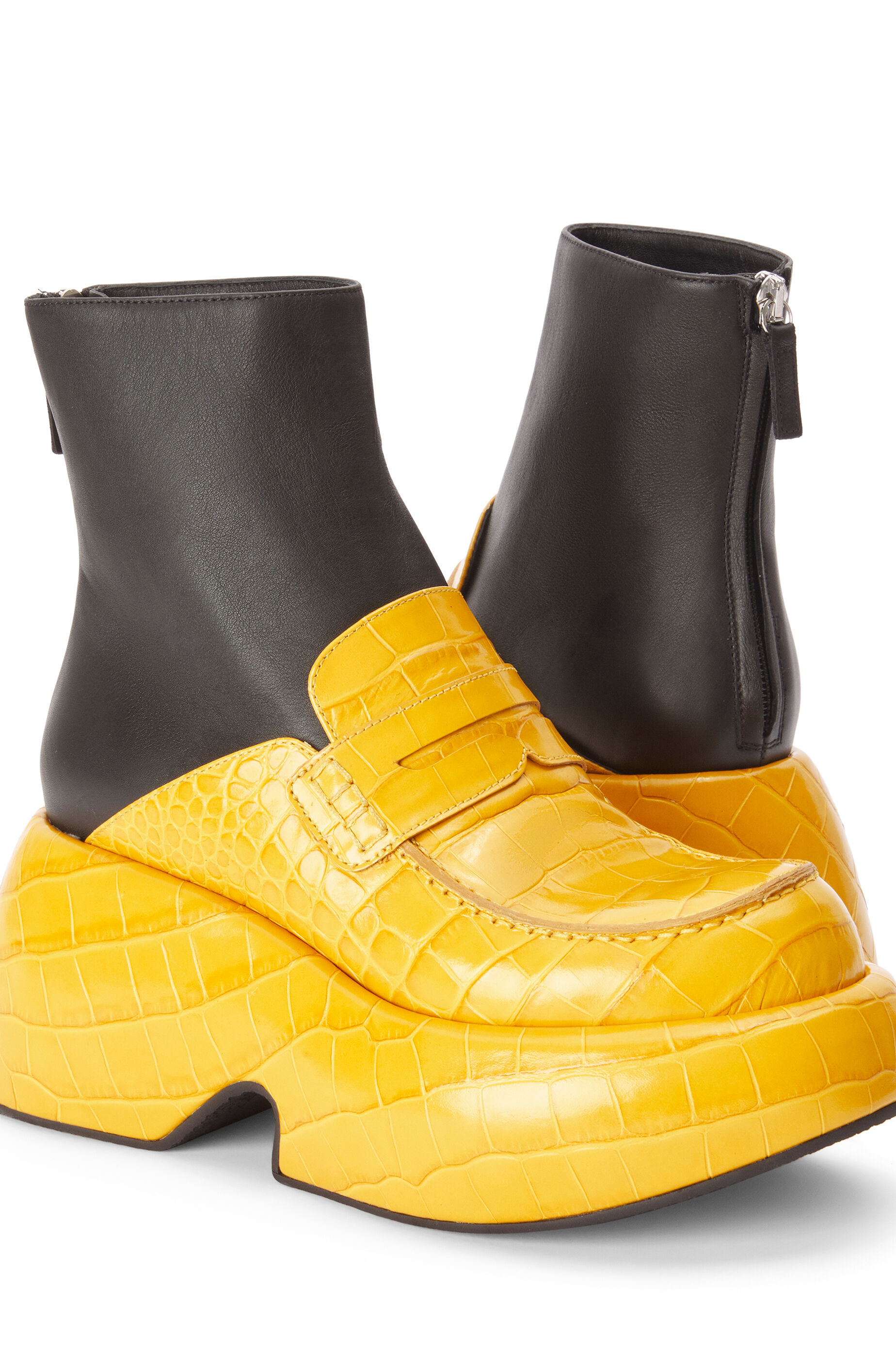 Wedge loafer boot in calfskin Yellow/Black - LOEWE