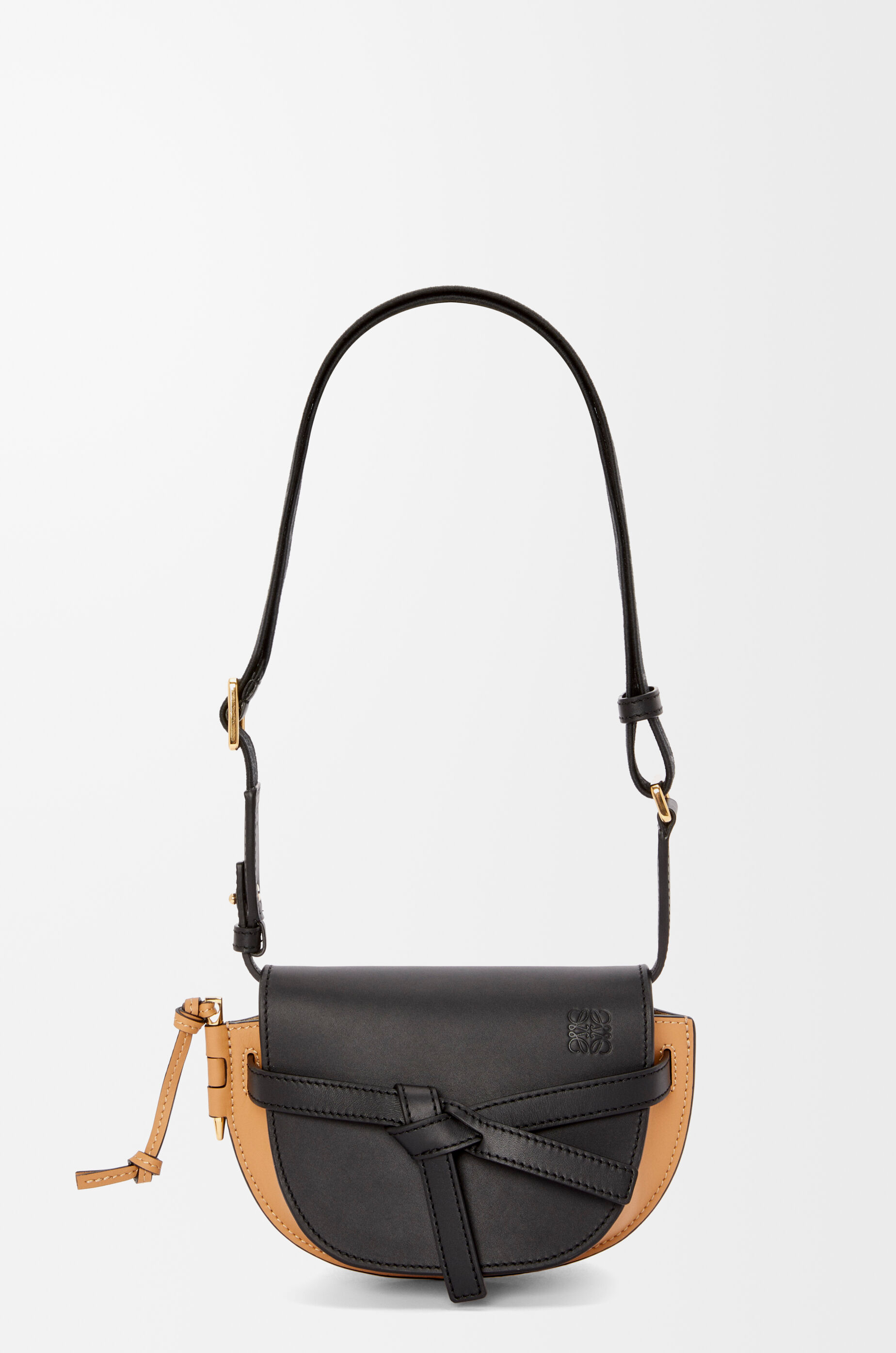 Mini Gate Dual bag in soft calfskin and jacquard Black/Warm Desert - LOEWE
