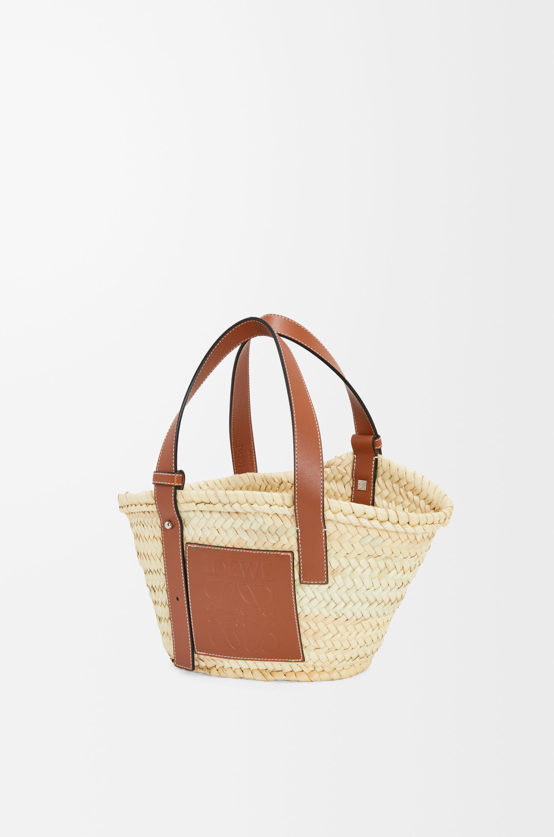 Small Basket bag in palm leaf and calfskin Natural/Tan - LOEWE