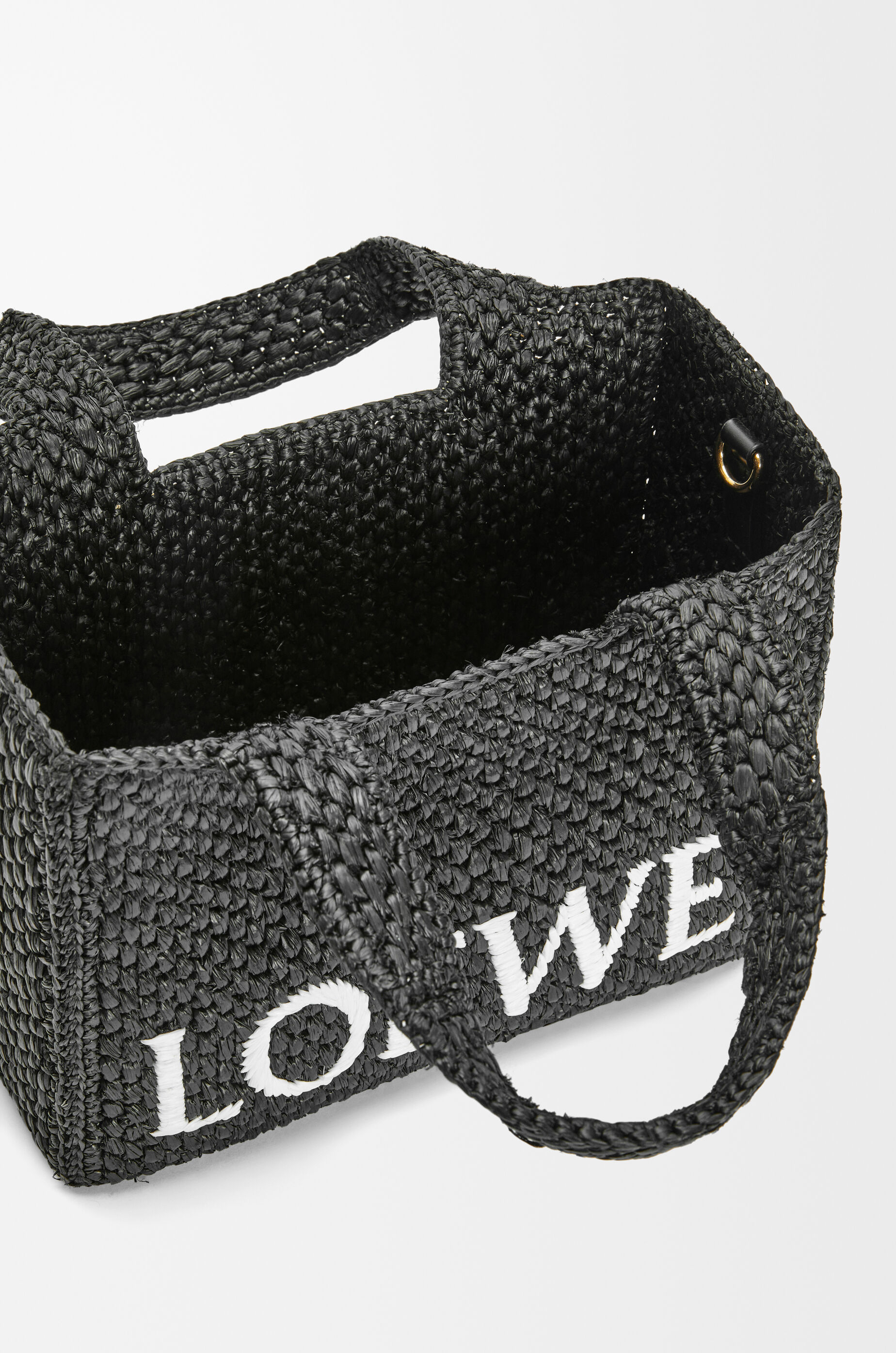 Small LOEWE Font Tote in raffia Black - LOEWE