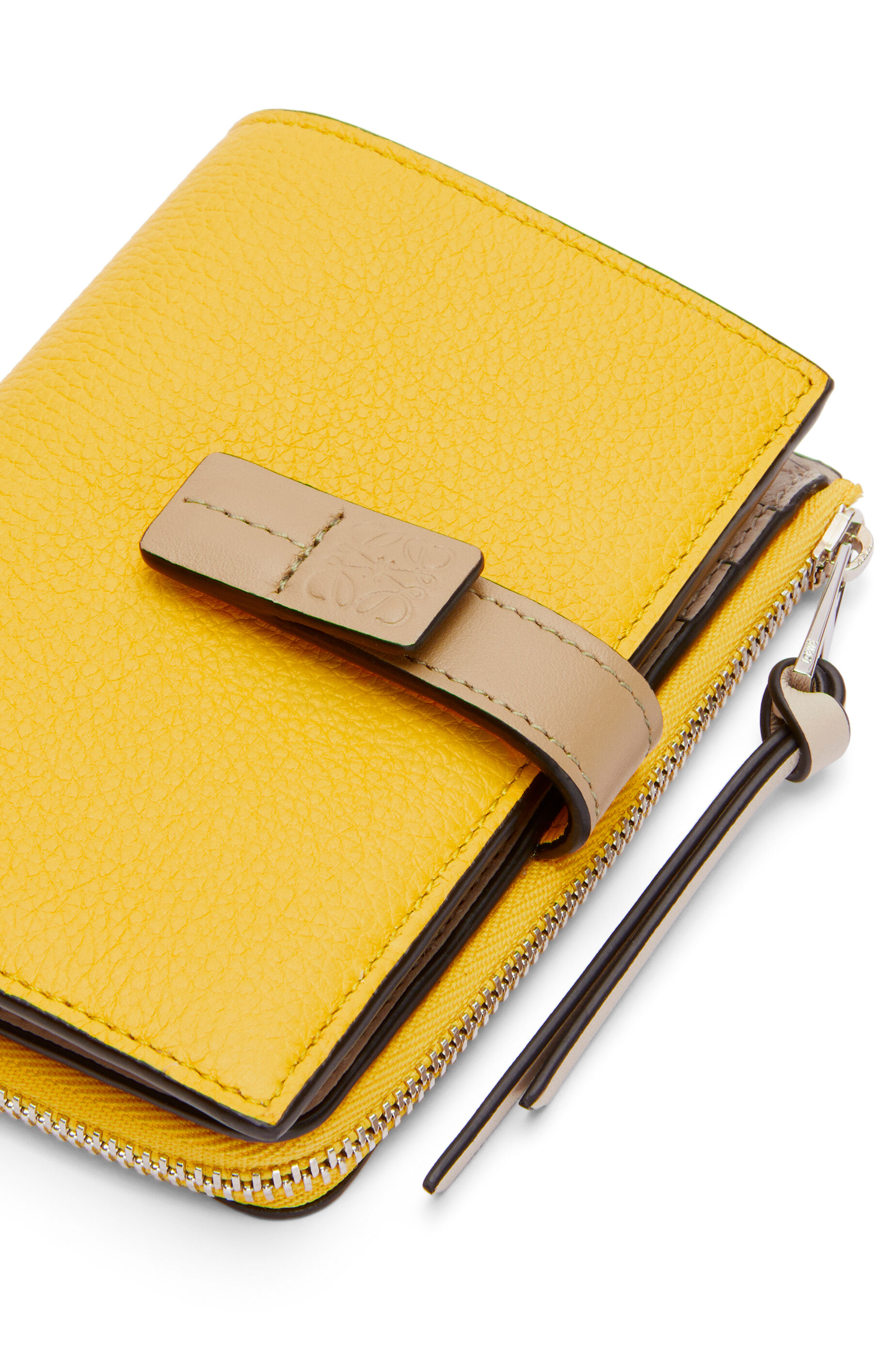 Slim compact wallet in soft grained calfskin Yellow/Clay Green - LOEWE