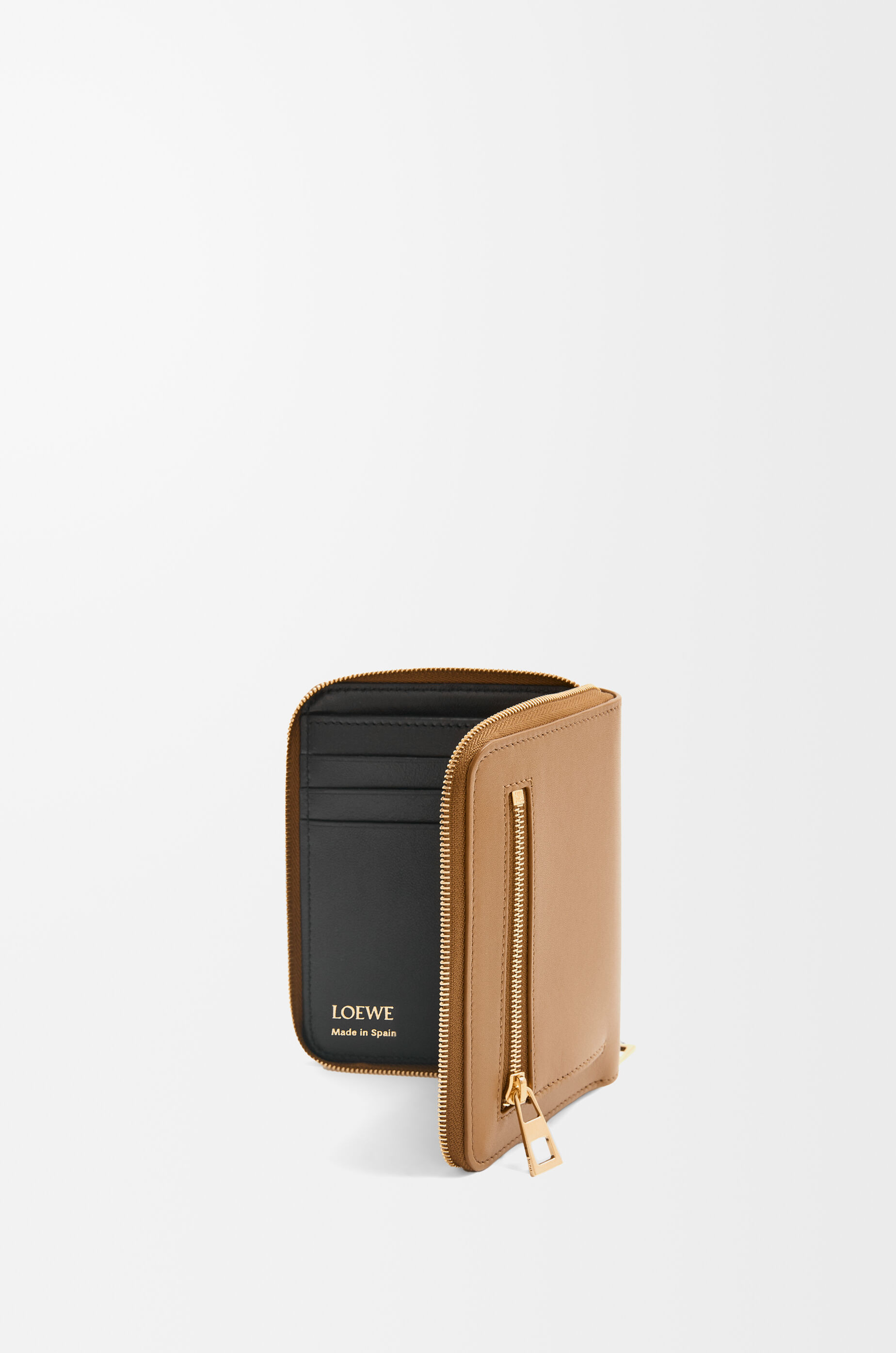 Knot compact zip around wallet in shiny nappa calfskin Oak/Black - LOEWE