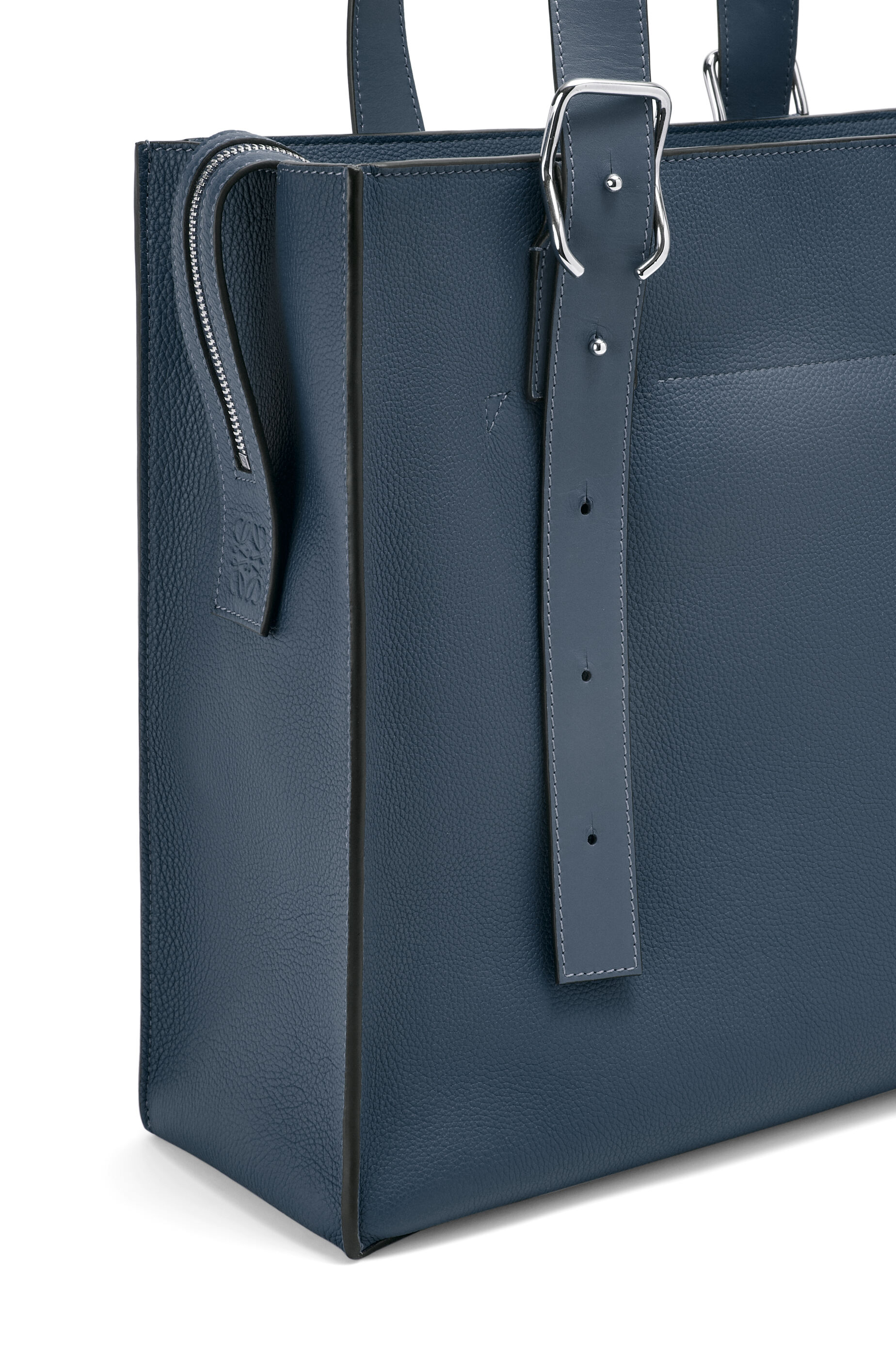 Buckle Zip tote in soft grained calfskin Onyx Blue - LOEWE