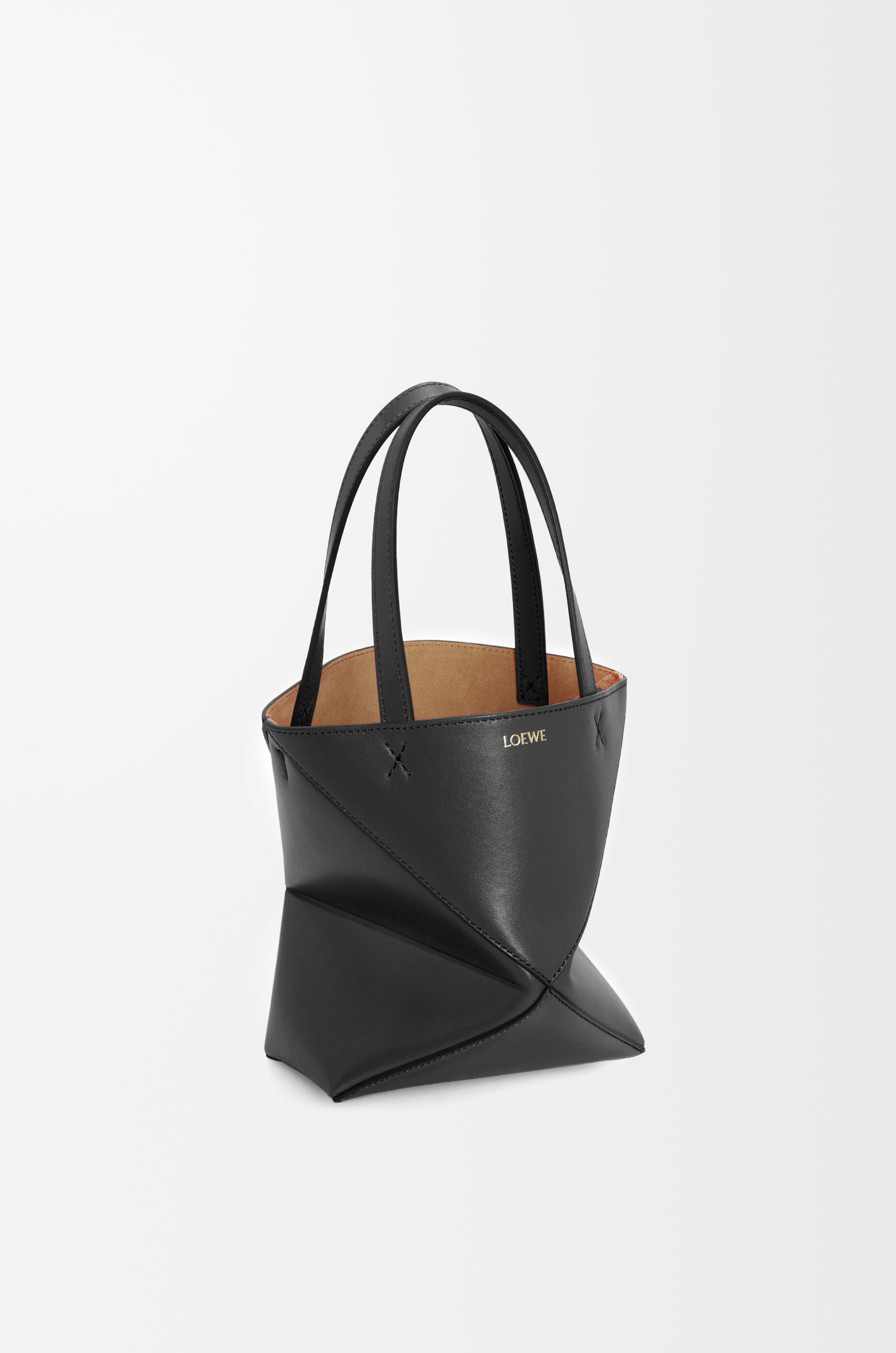 Mini Puzzle Fold tote in shiny calfskin Black - LOEWE