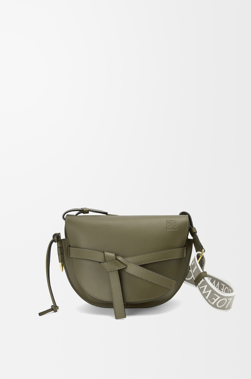 Borsa Gate Dual piccola in morbida pelle di vitello e jacquard Verde Autunno - LOEWE