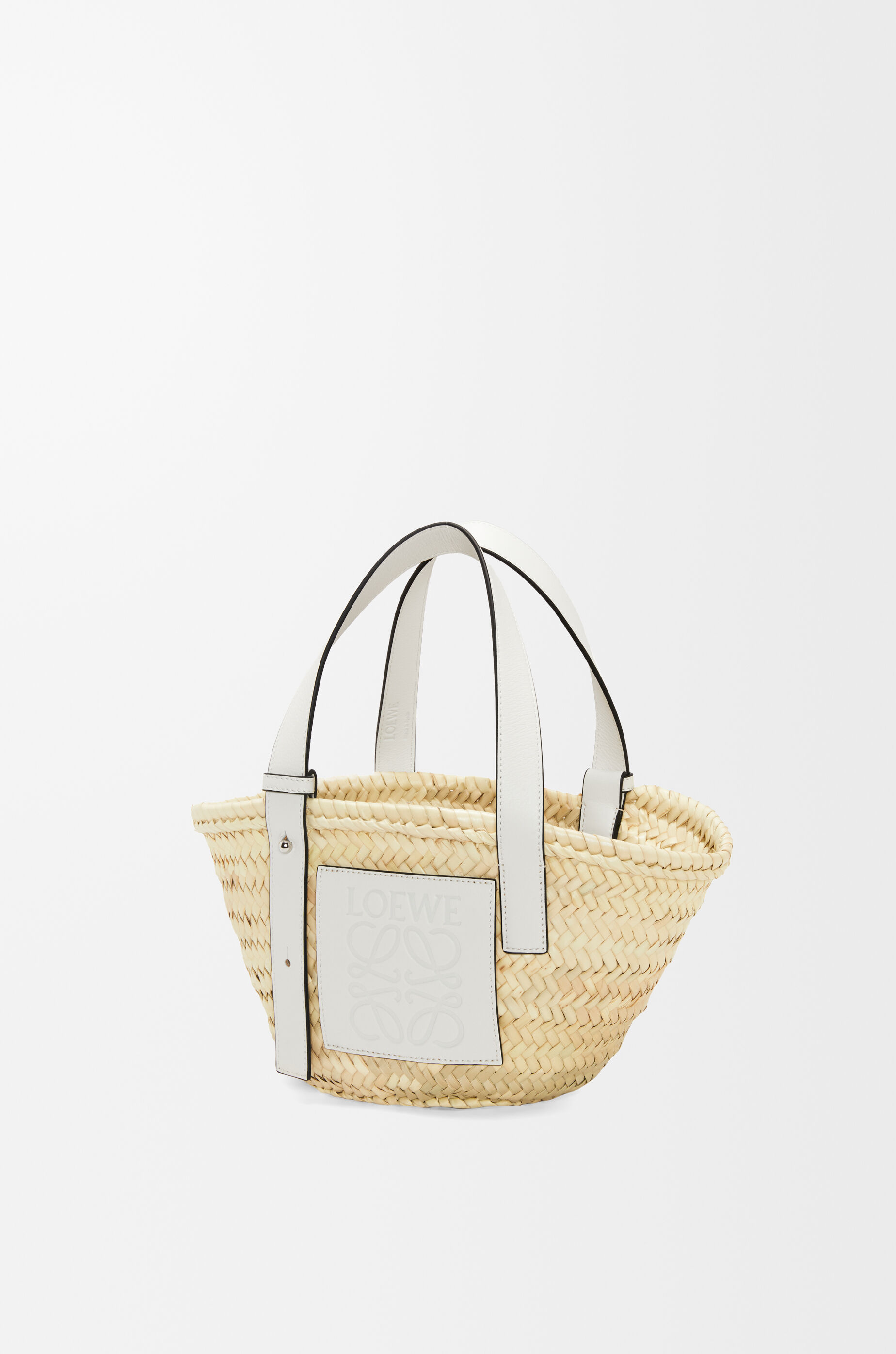 Small Basket bag in palm leaf and calfskin Natural/White - LOEWE