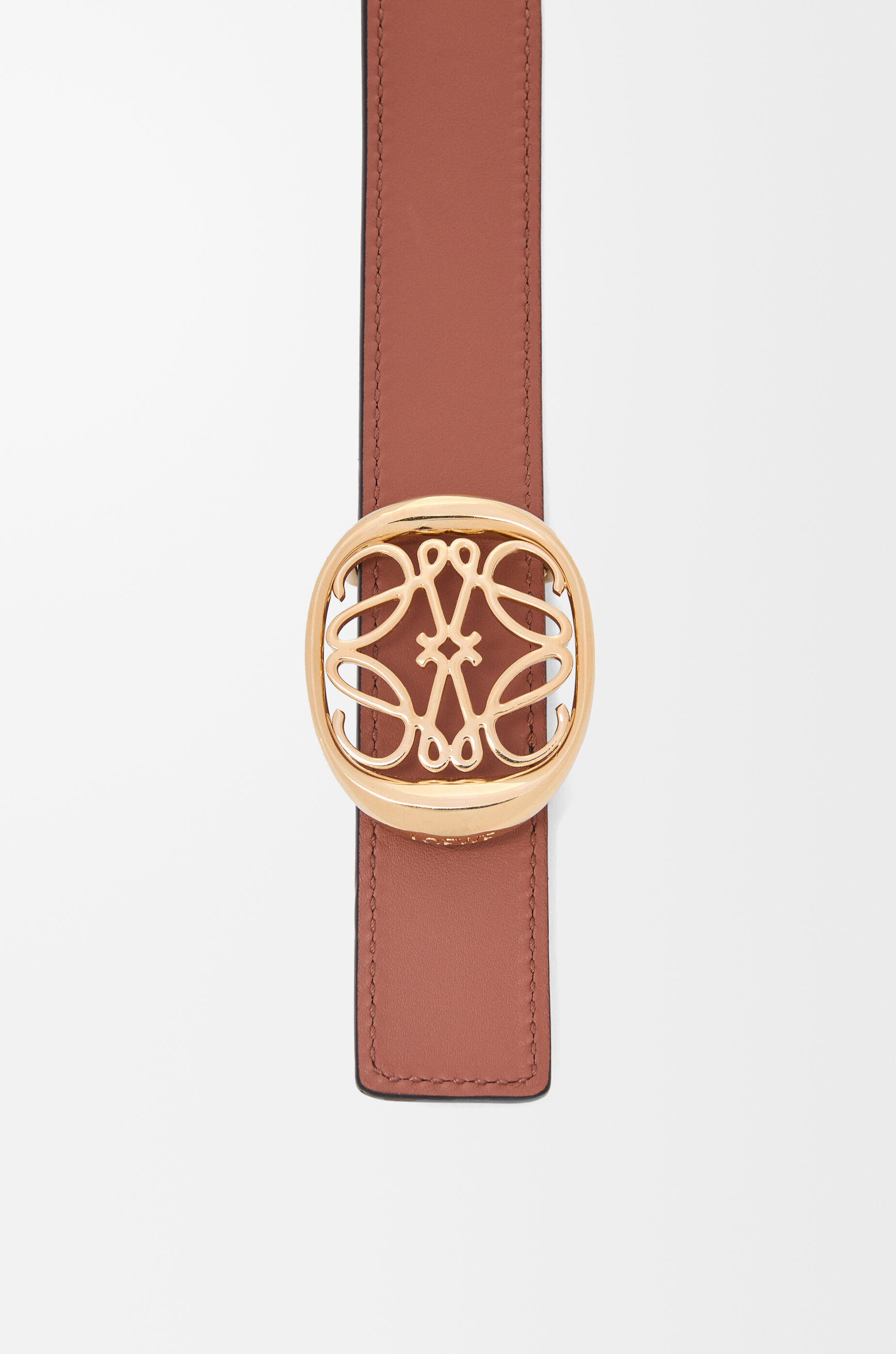 Reversible Anagram Ellipse belt in smooth calfskin Tan/Black/Gold - LOEWE