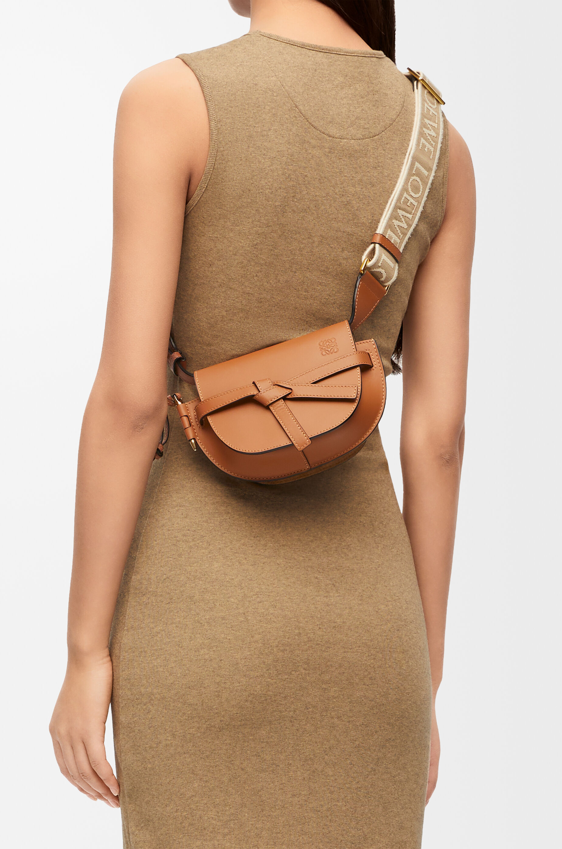 Mini Gate Dual bag in soft calfskin and jacquard Tan - LOEWE