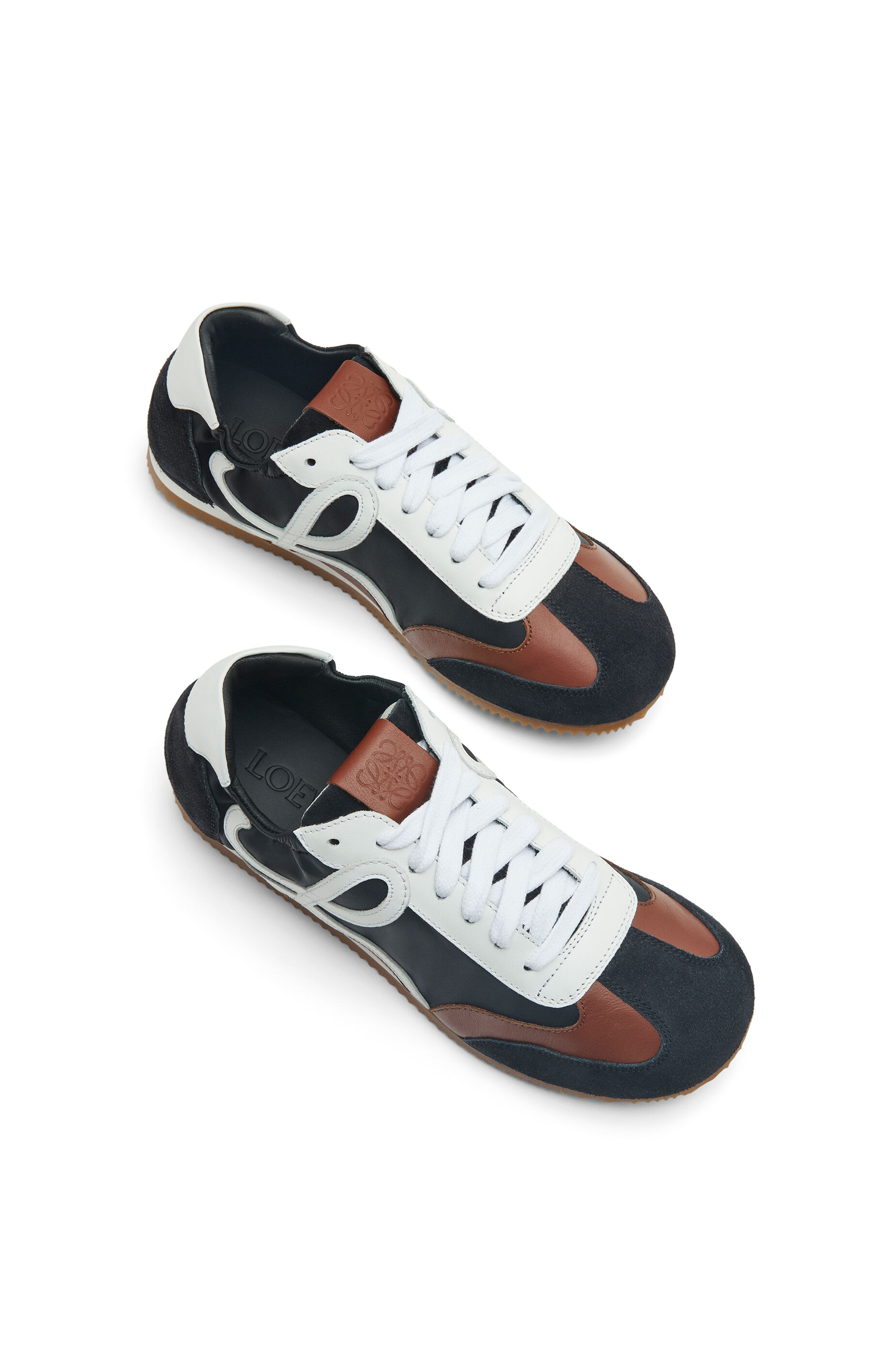 Ballet Runner in nylon and calfskin Black/White/Brown - LOEWE