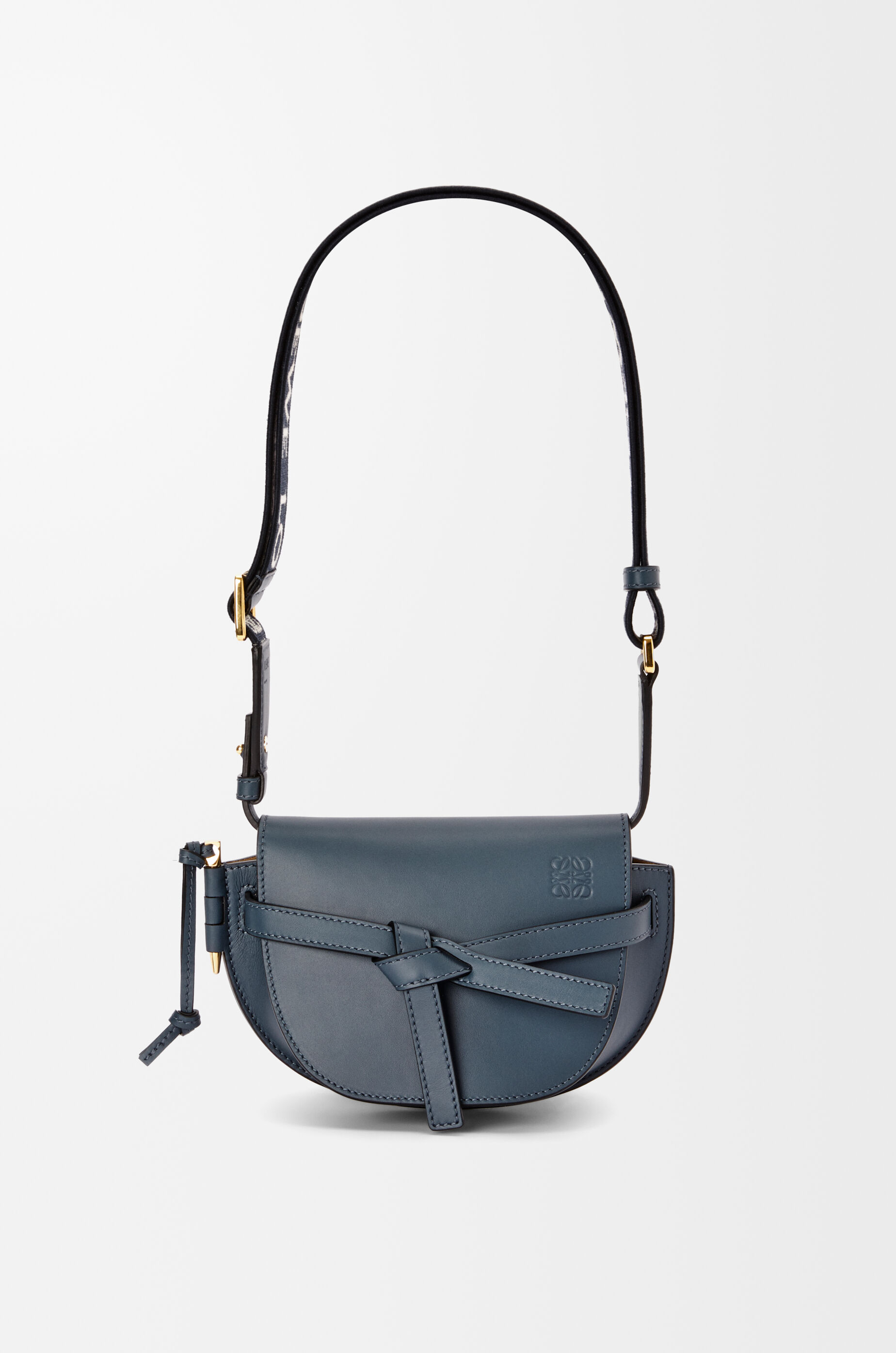 Mini Gate Dual bag in soft calfskin and jacquard Onyx Blue - LOEWE