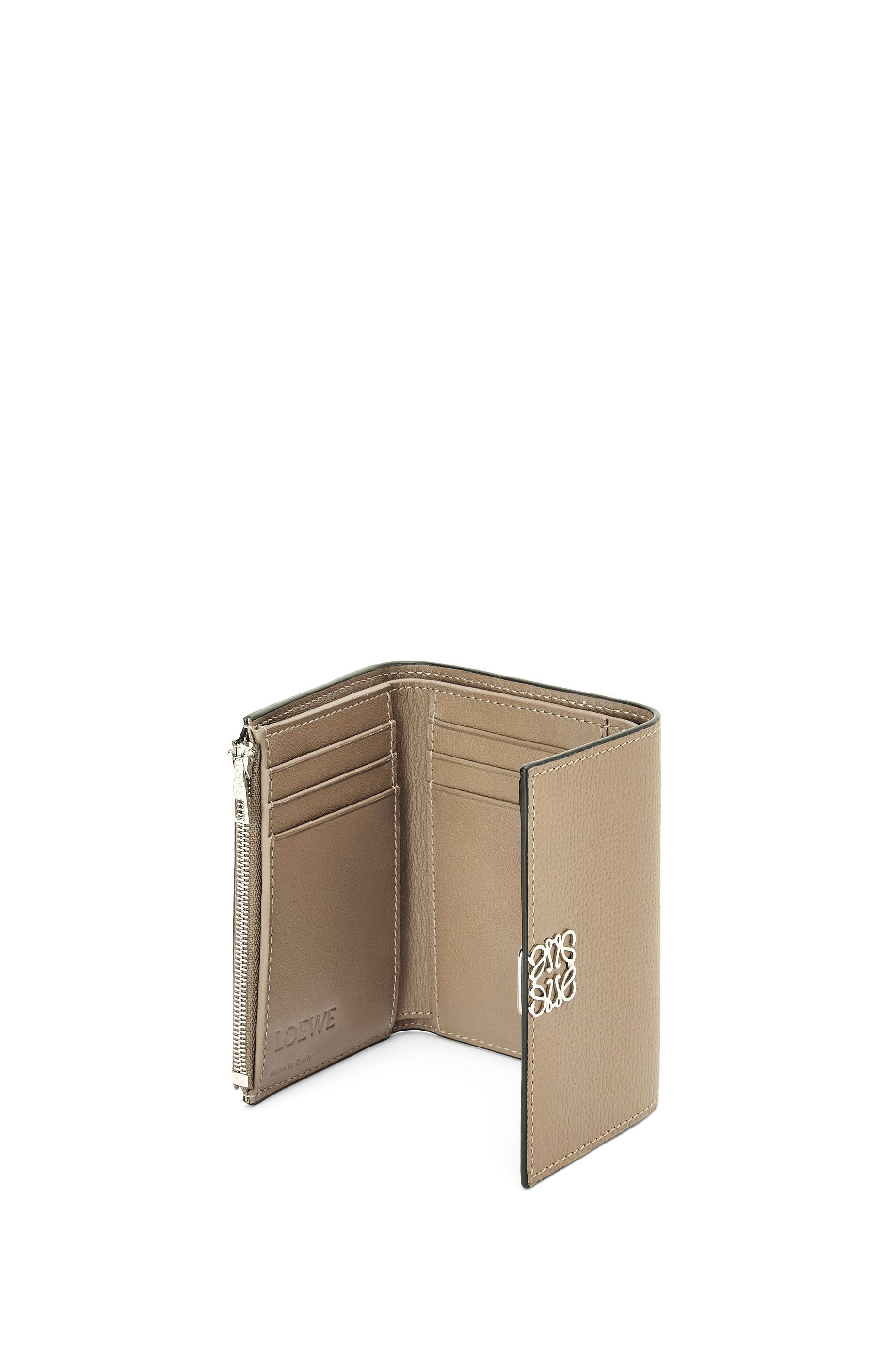 Anagram small vertical wallet in pebble grain calfskin Sand - LOEWE