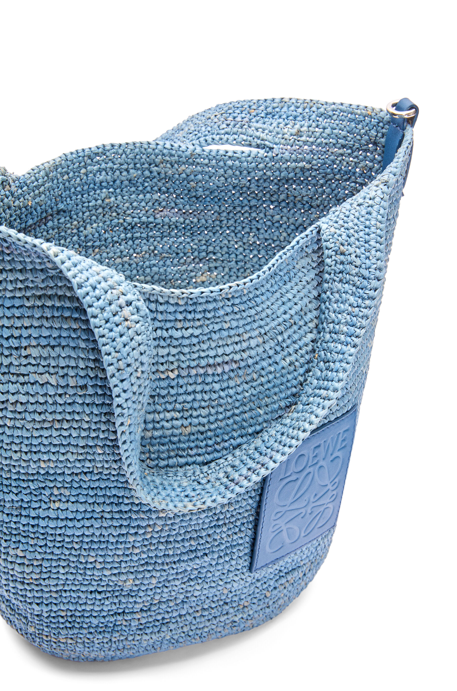 Mini Slit bag in raffia and calfskin Denim Blue - LOEWE