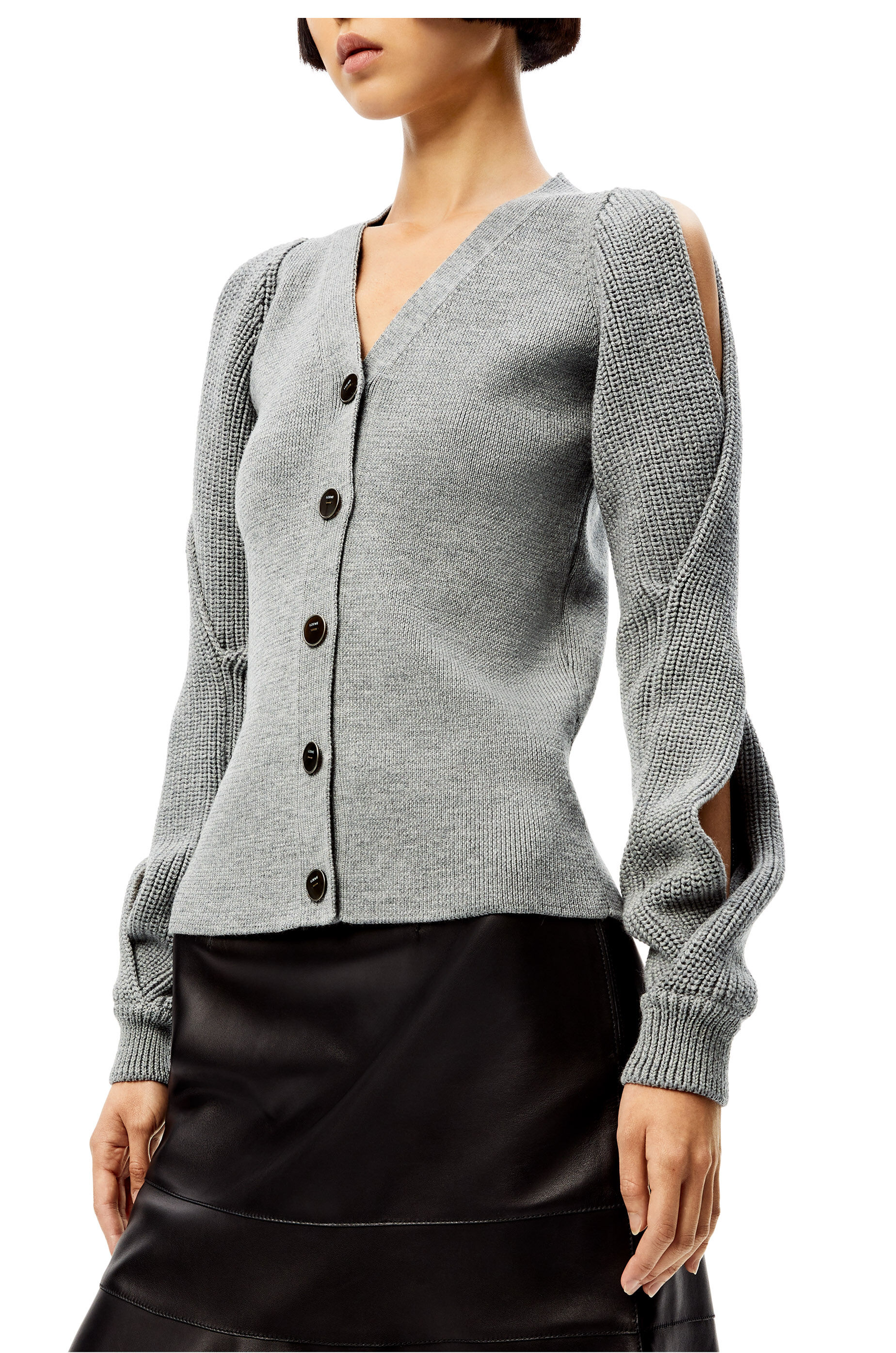 Braided sleeve cardigan in wool Grey - LOEWE