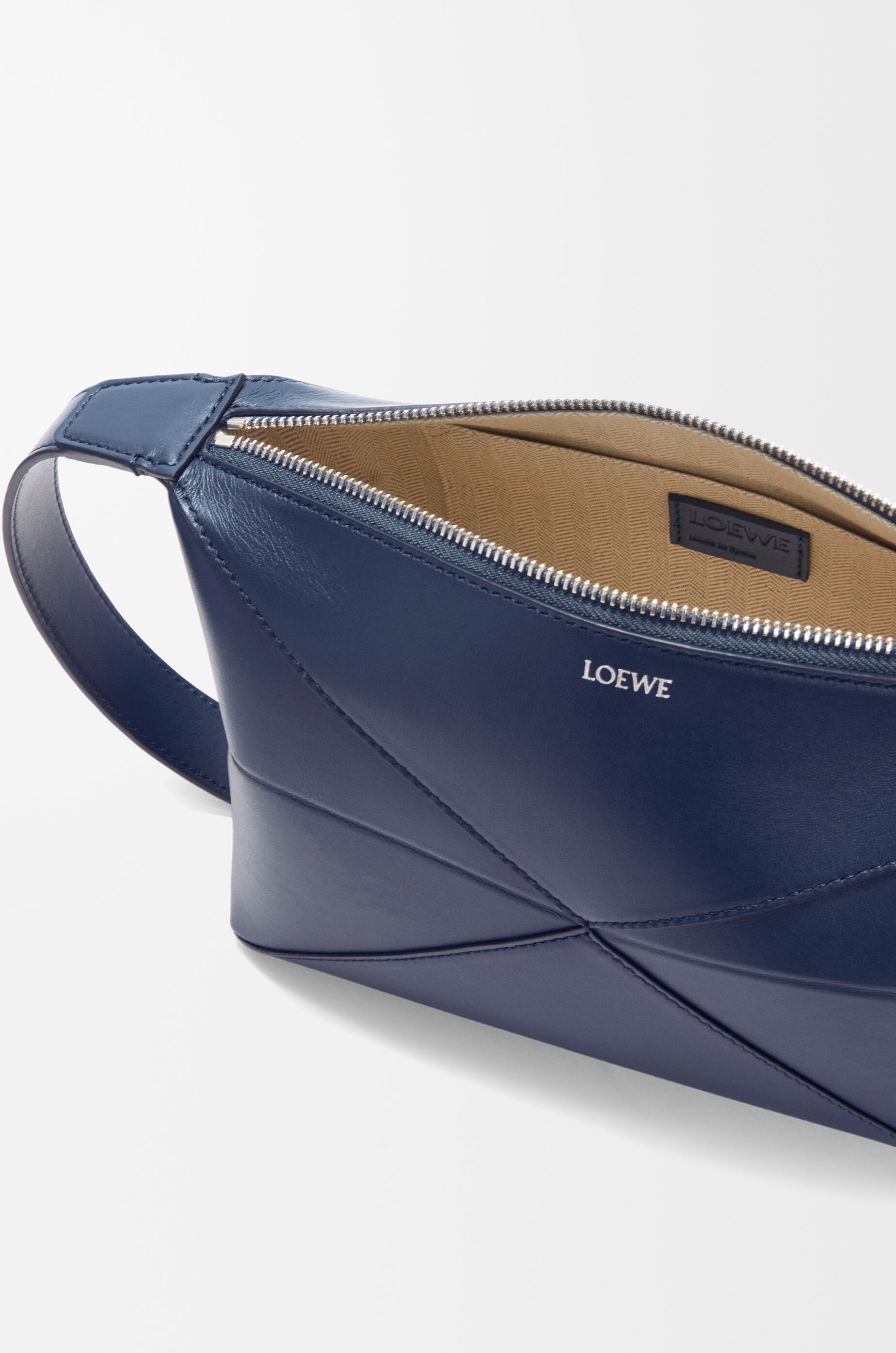 Puzzle Fold wash bag in shiny calfskin Abyss Blue - LOEWE