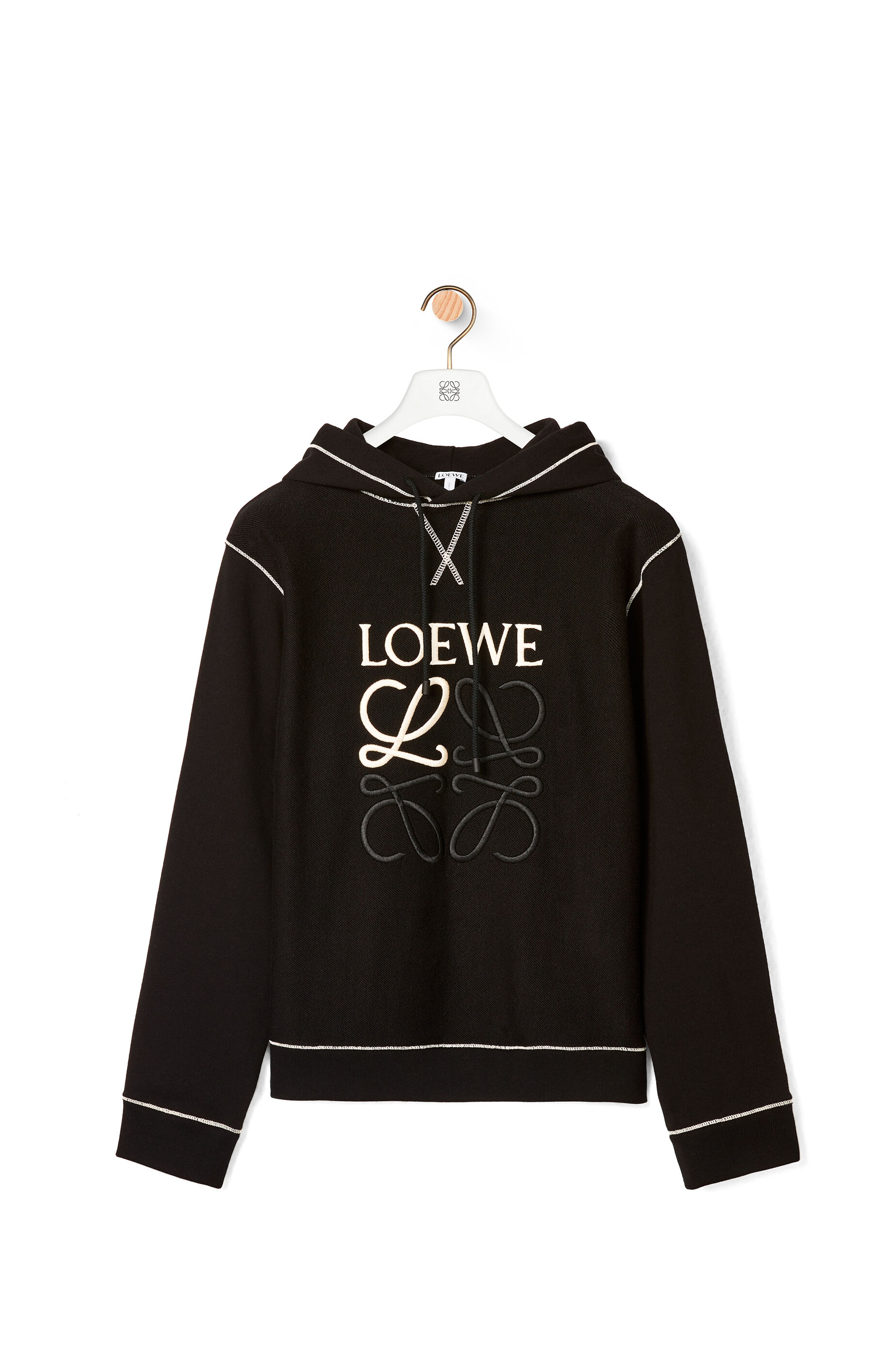 LOEWE anagram embroidered hoodie in cotton Black - LOEWE