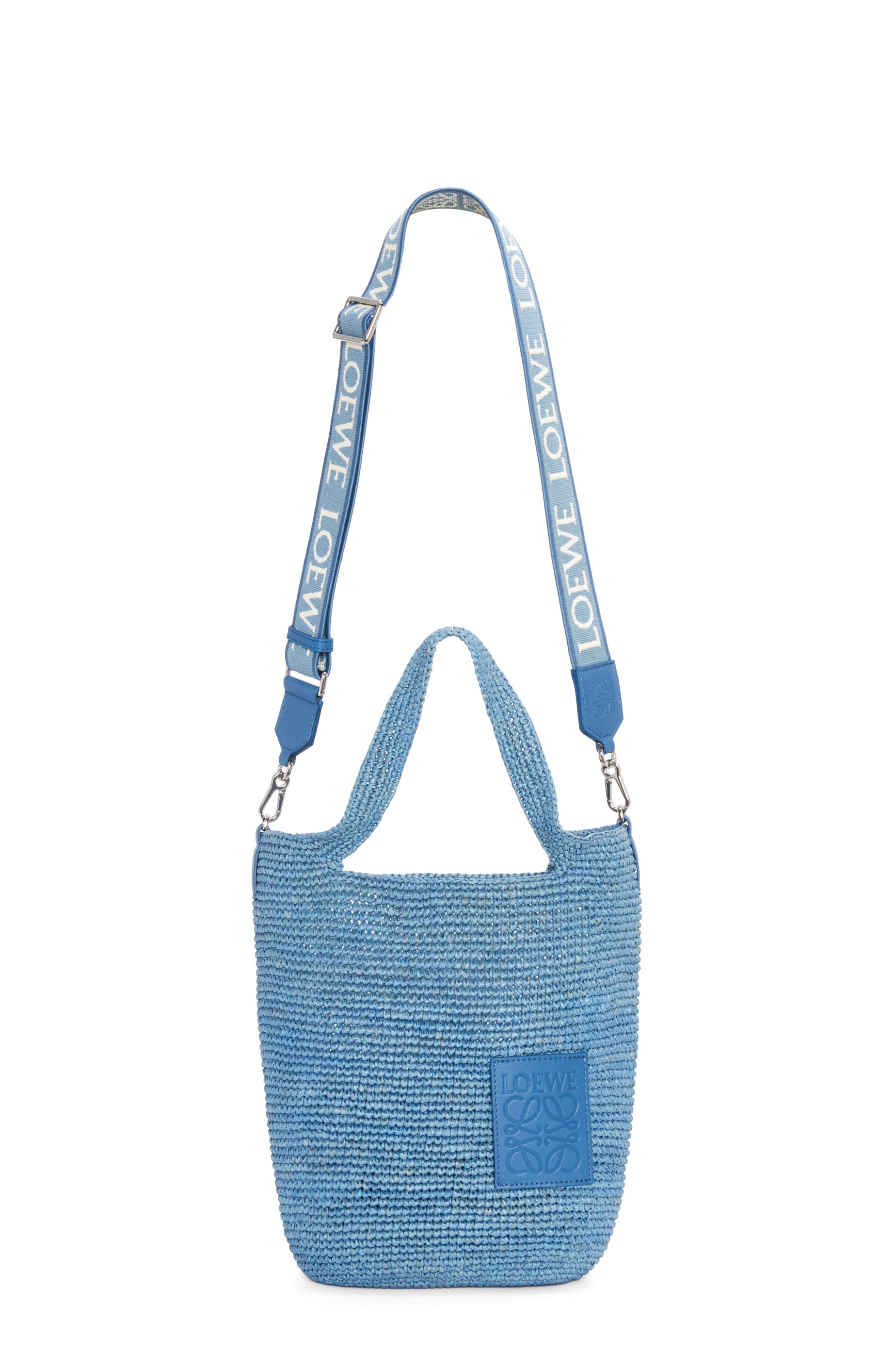 Mini Slit bag in raffia and calfskin Denim Blue - LOEWE