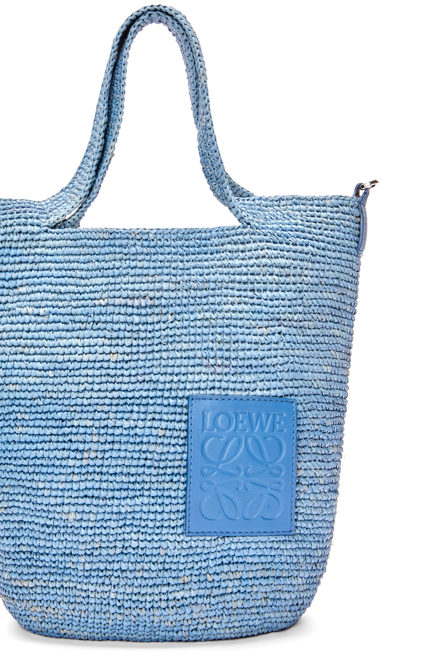 Mini Slit bag in raffia and calfskin Denim Blue - LOEWE
