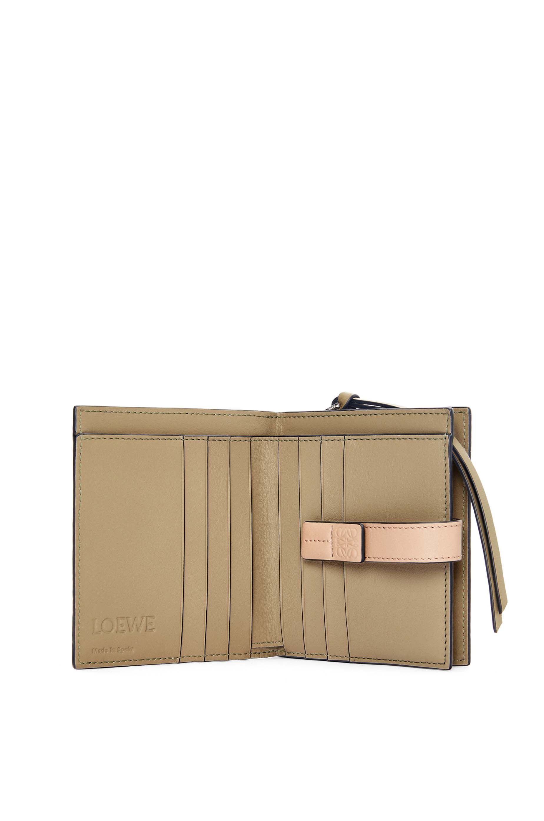 Compact zip wallet in soft grained calfskin Artichoke Green/Dusty Beige ...