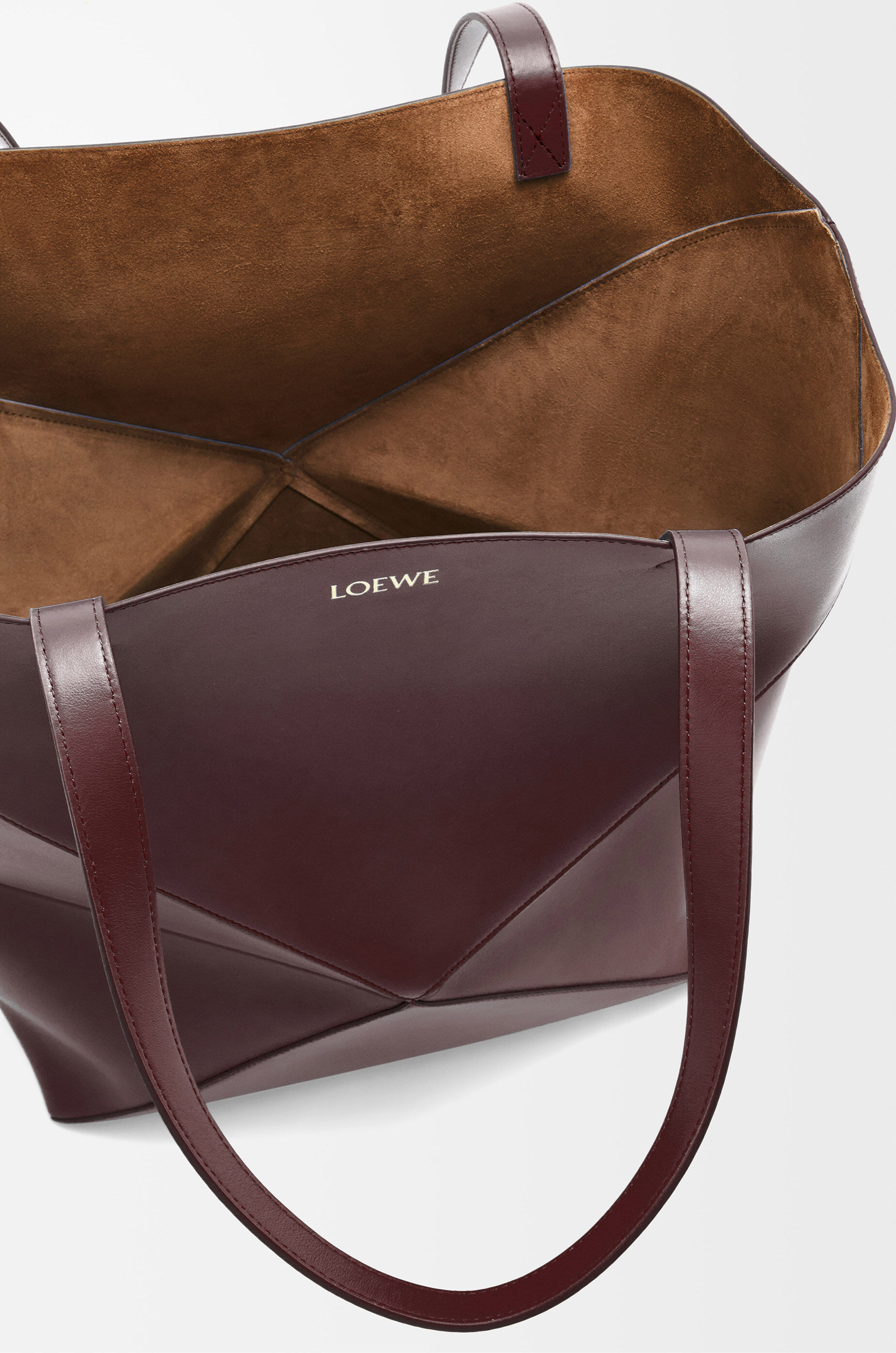 XL Puzzle Fold Tote in shiny calfskin Dark Burgundy - LOEWE