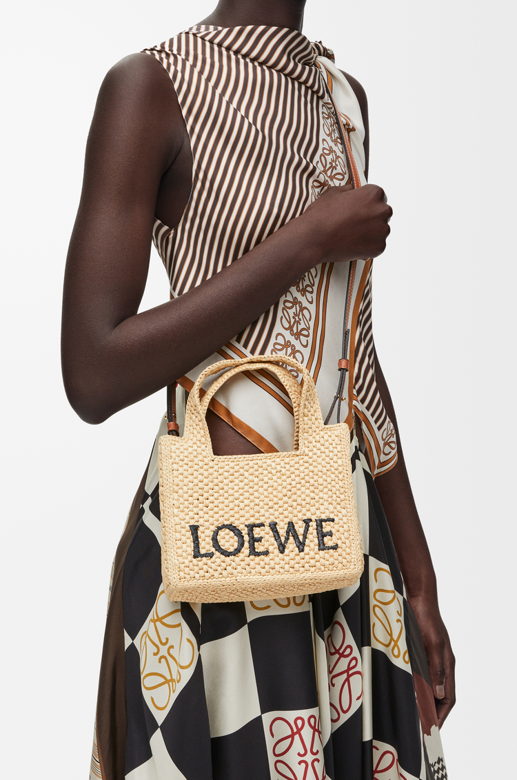 Mini LOEWE Font tote in raffia Beige - LOEWE