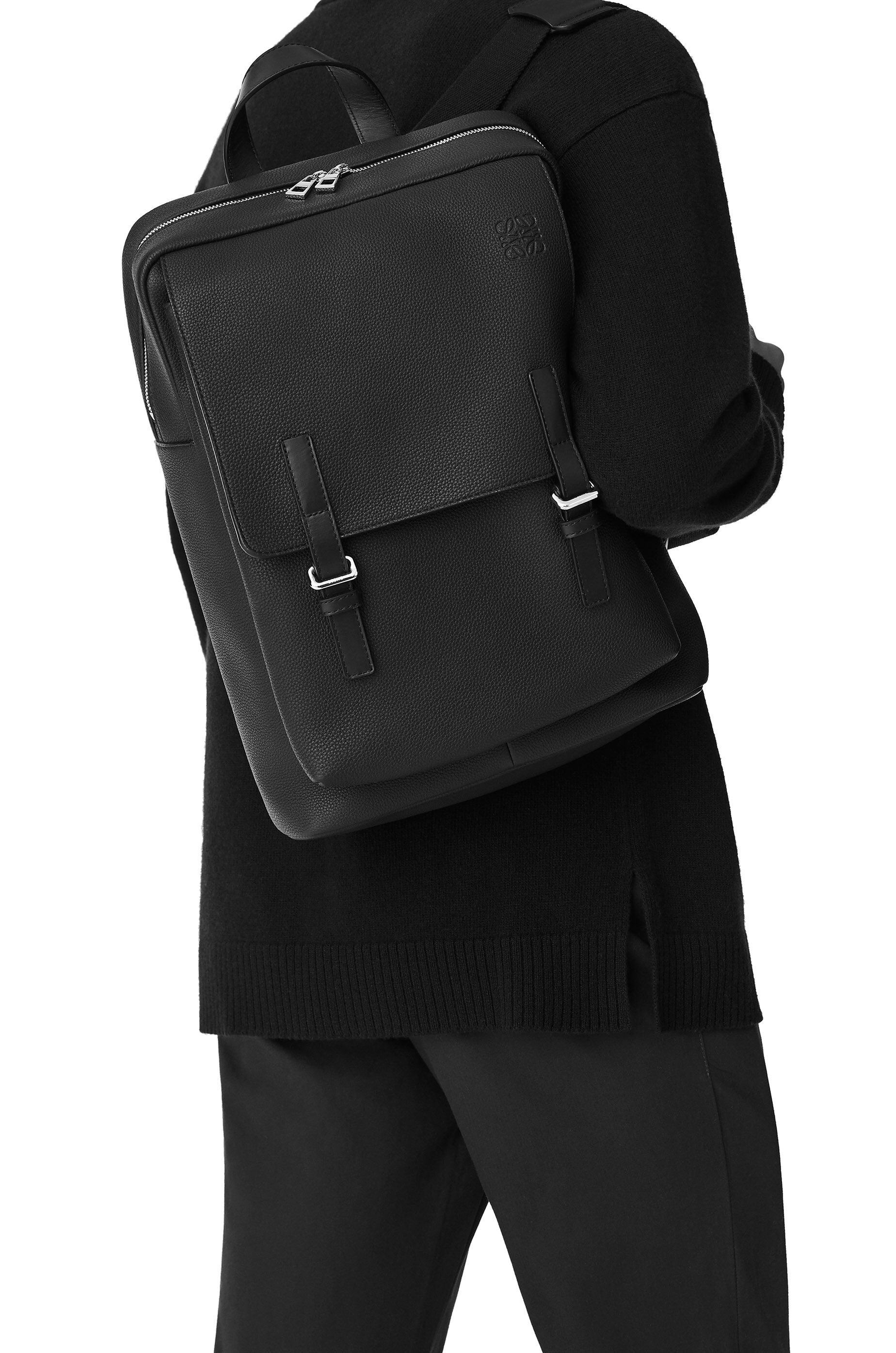 Military backpack in soft grained calfskin Anthracite - LOEWE