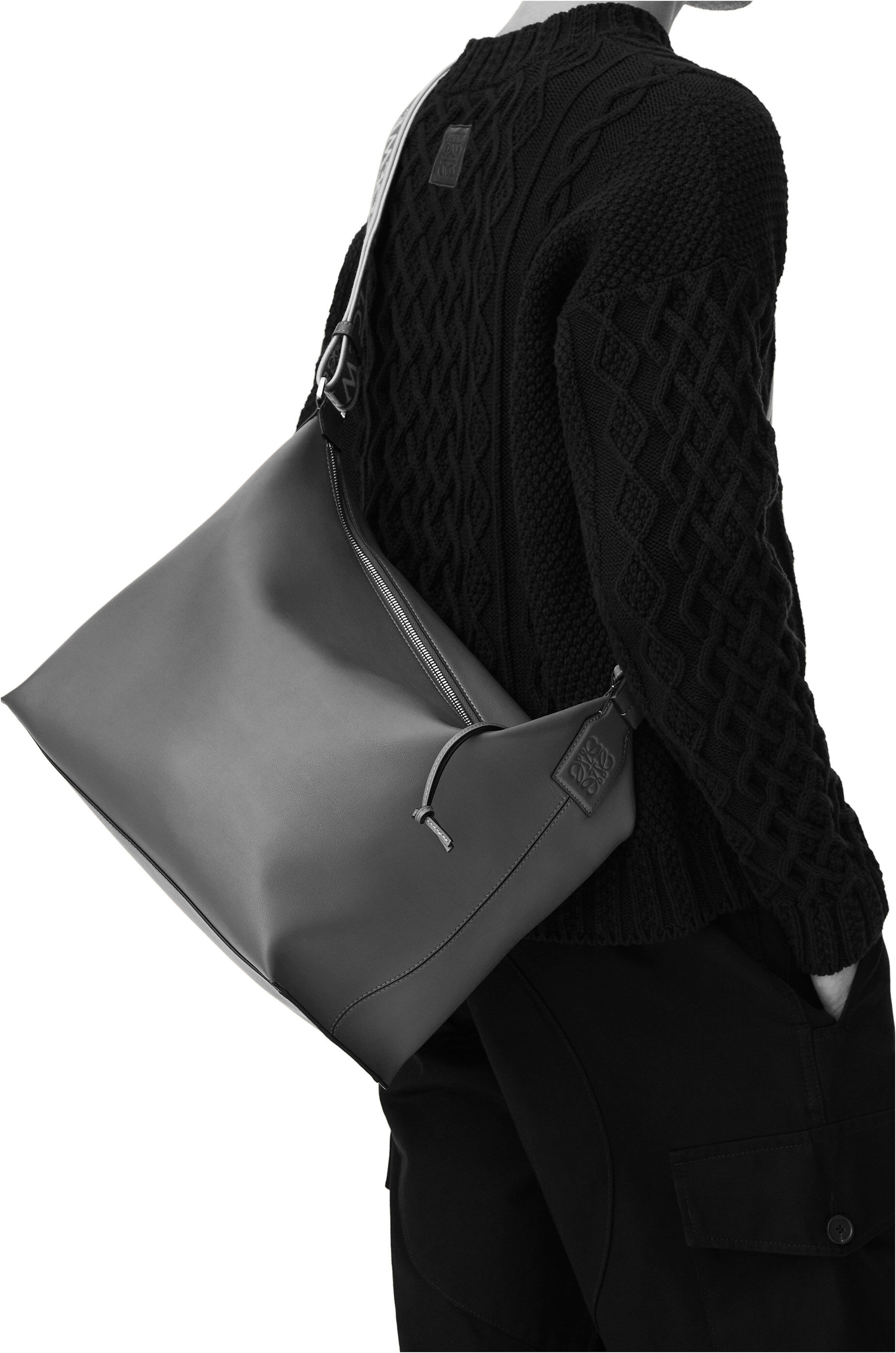 Cubi Crossbody bag in supple smooth calfskin and jacquard Black - LOEWE