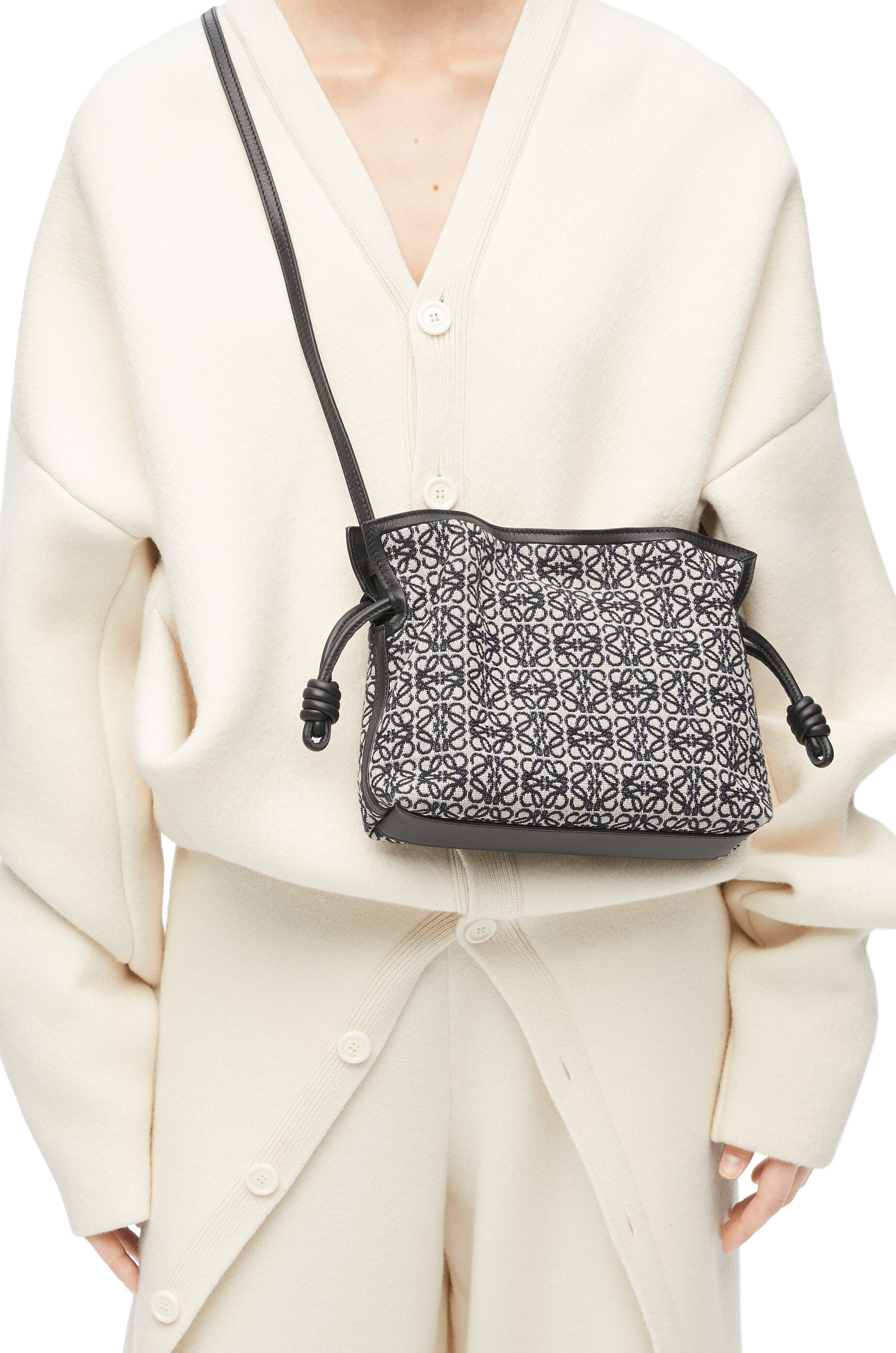 Mini Flamenco clutch in Anagram jacquard and calfskin Navy/Black - LOEWE