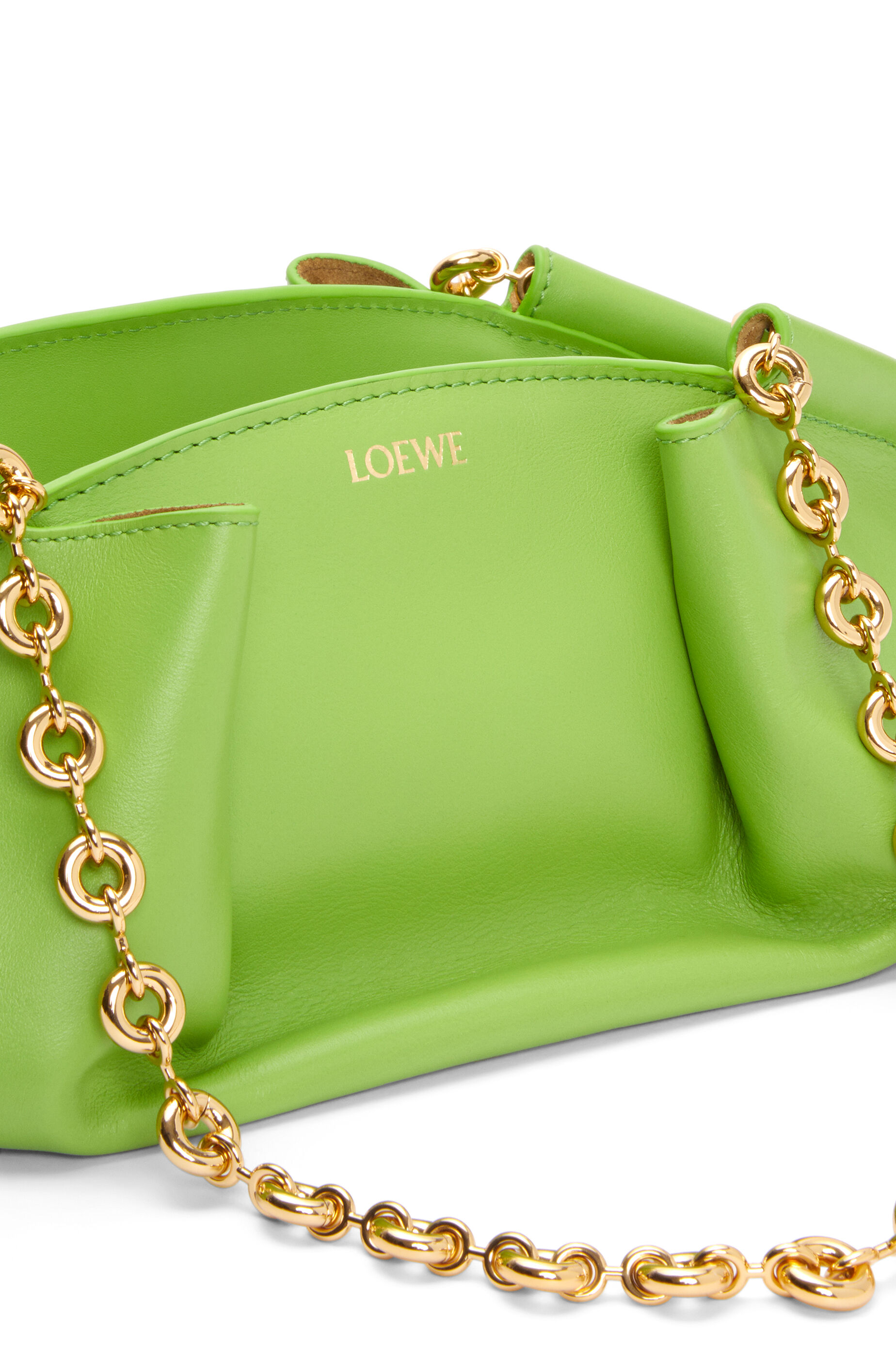 Small Paseo bag in shiny nappa calfskin with chain Apple Green - LOEWE