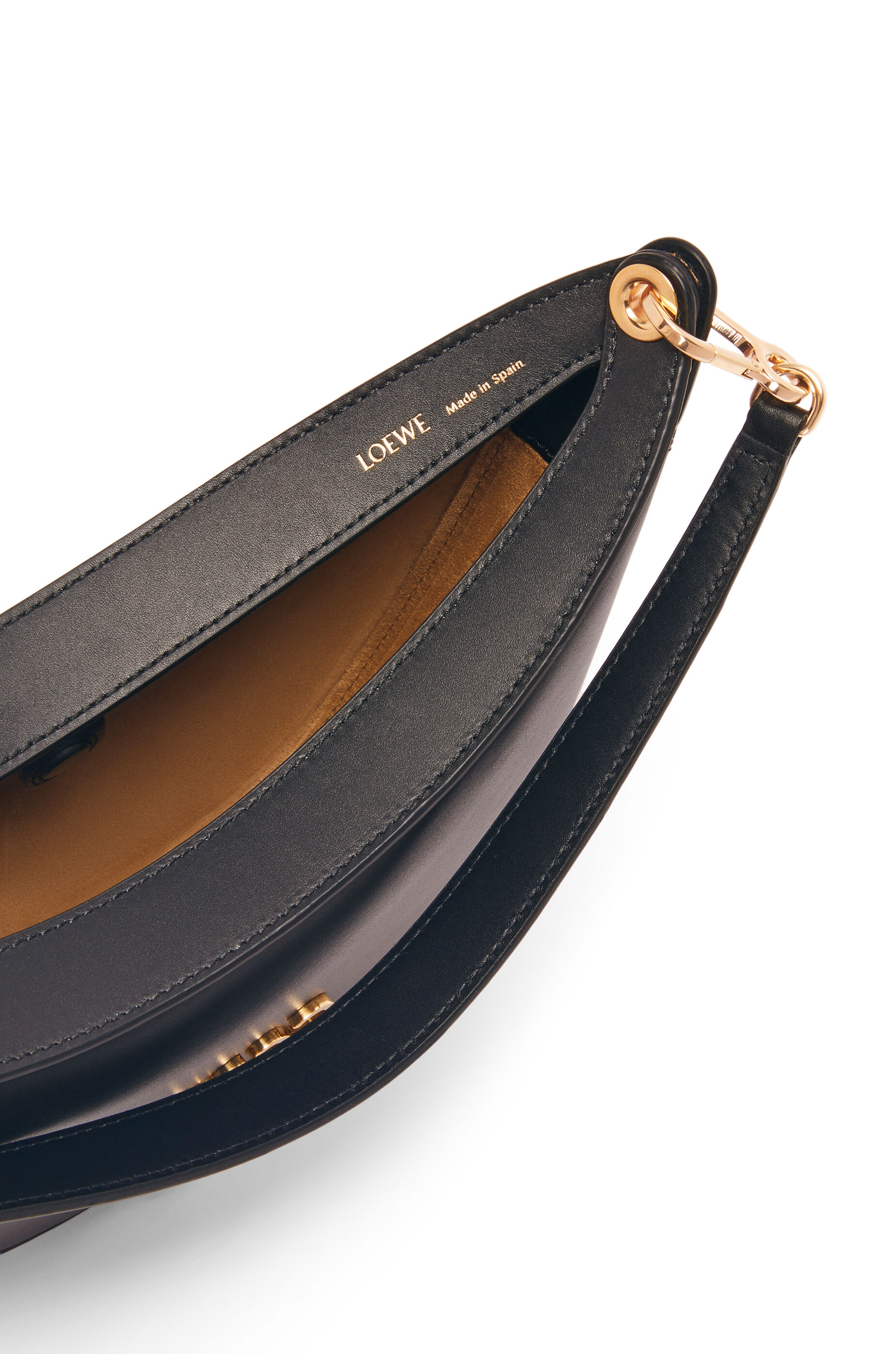 Bolso LOEWE Luna pequeño en piel de ternera satinada Negro/Color Pecana ...
