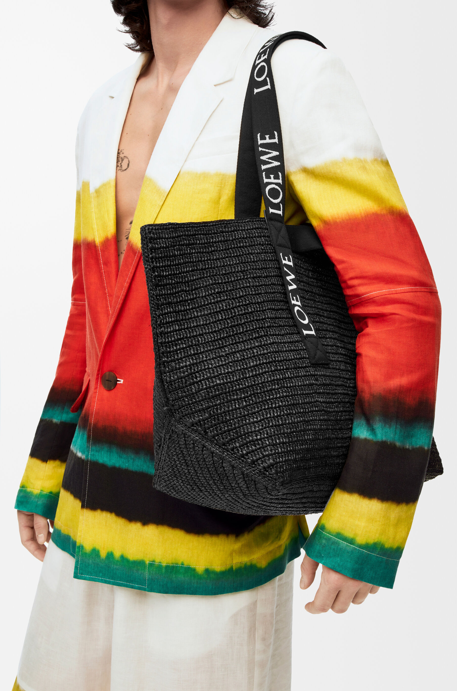 Fold Shopper in raffia Black - LOEWE