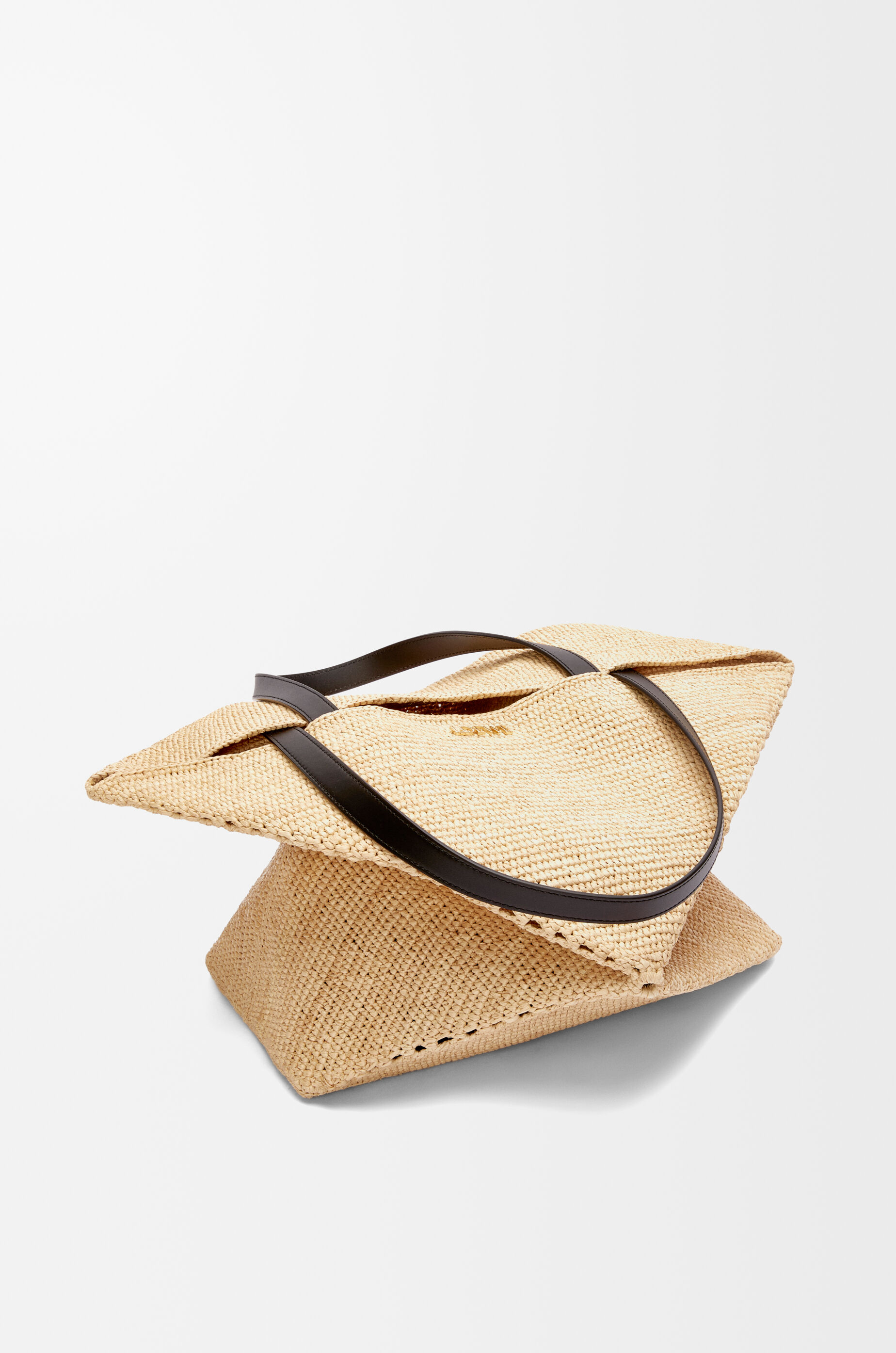 XL Puzzle Fold Tote in raffia Natural/Black - LOEWE